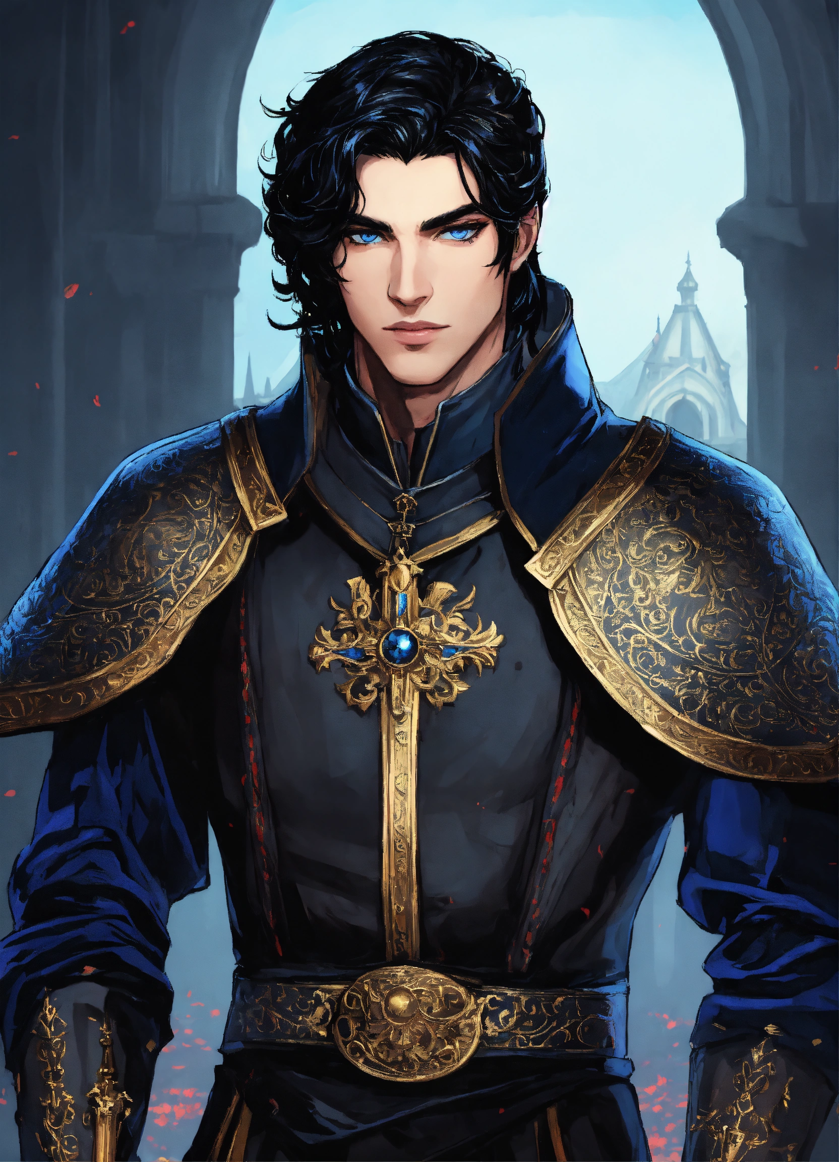 Lexica - Medieval goth prince with black hair and blue eyes . comic ...