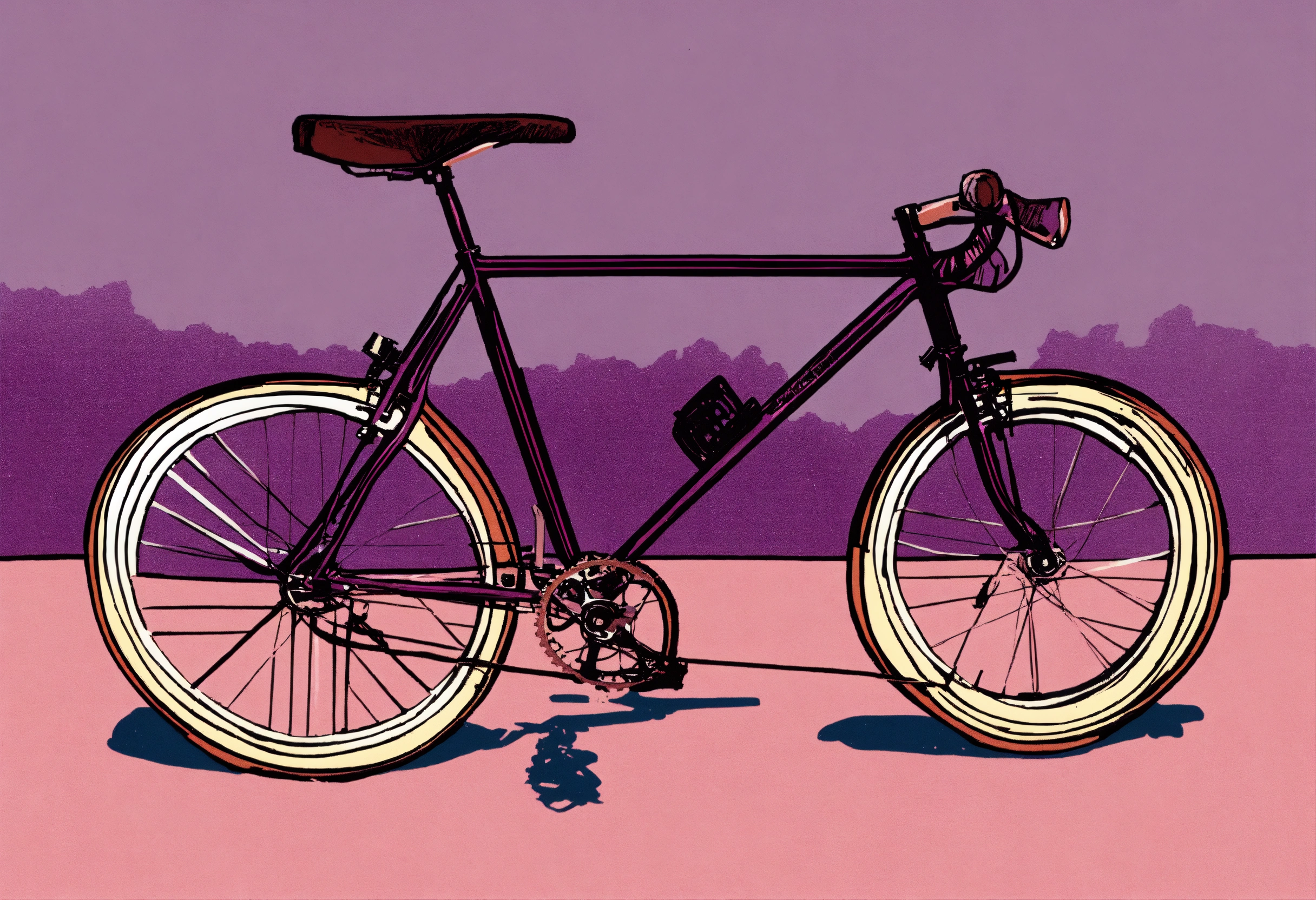 Lexica - 1970s Single speed racer bicycle muted purple tones low angle ...
