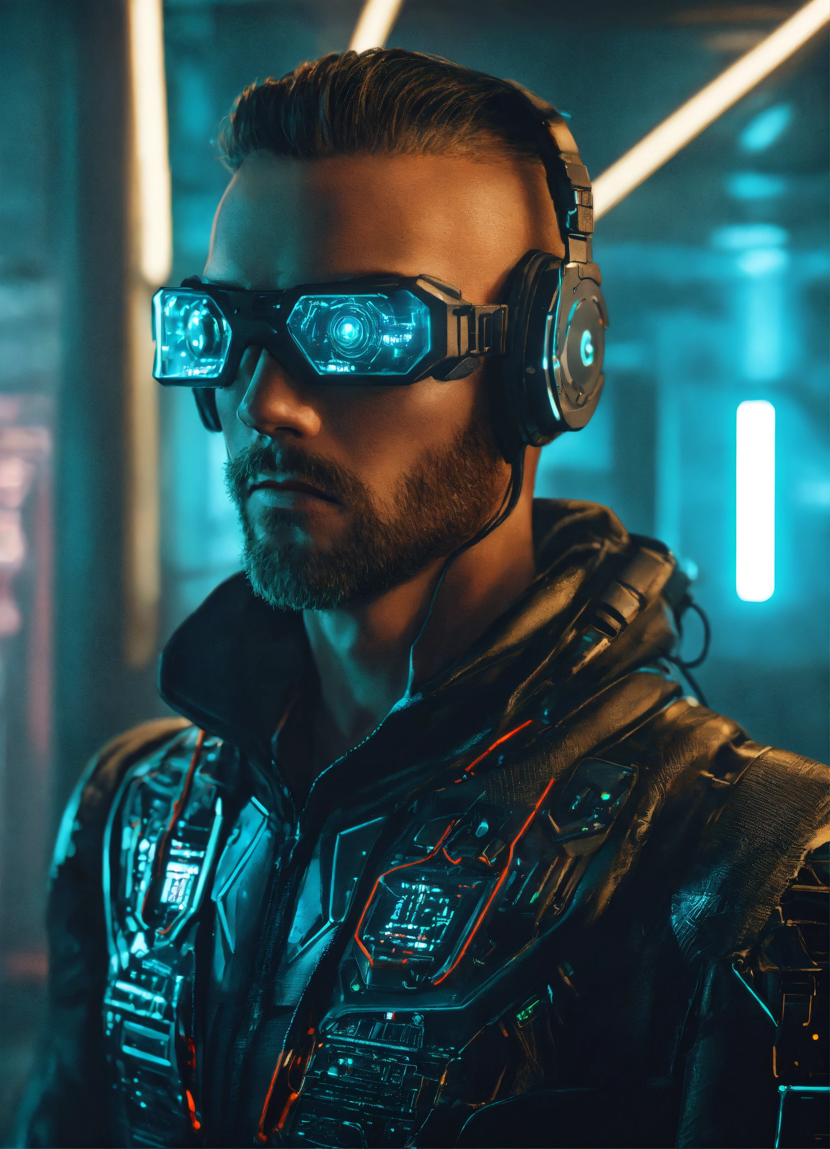 Lexica - Portrait of cybernetic brutal man, futuristic meeting room ...