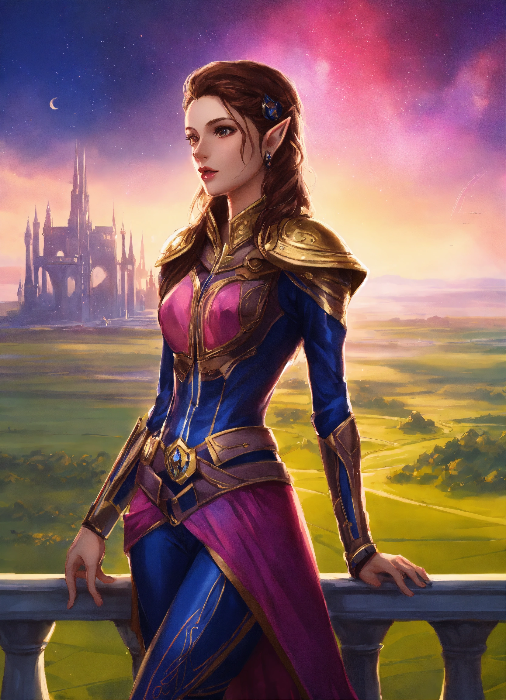 Lexica - Drawing of an elf, royalty, sci fi, cybernetic, magenta and ...