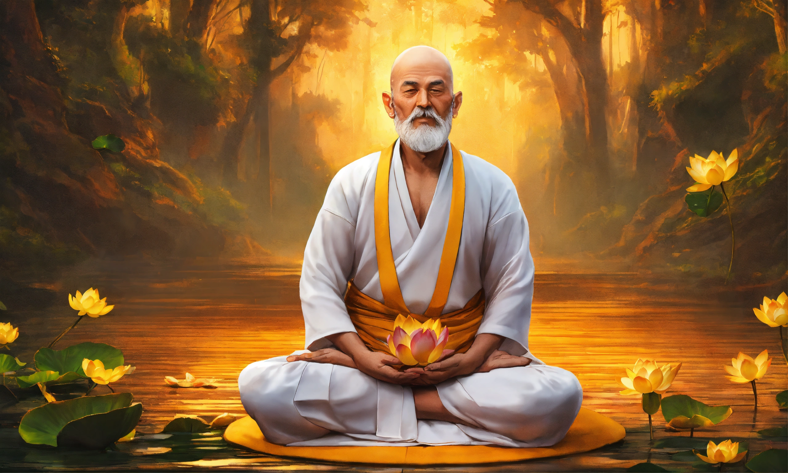 Lexica - Bald old monk with a beard and a pleasant face sitting in ...