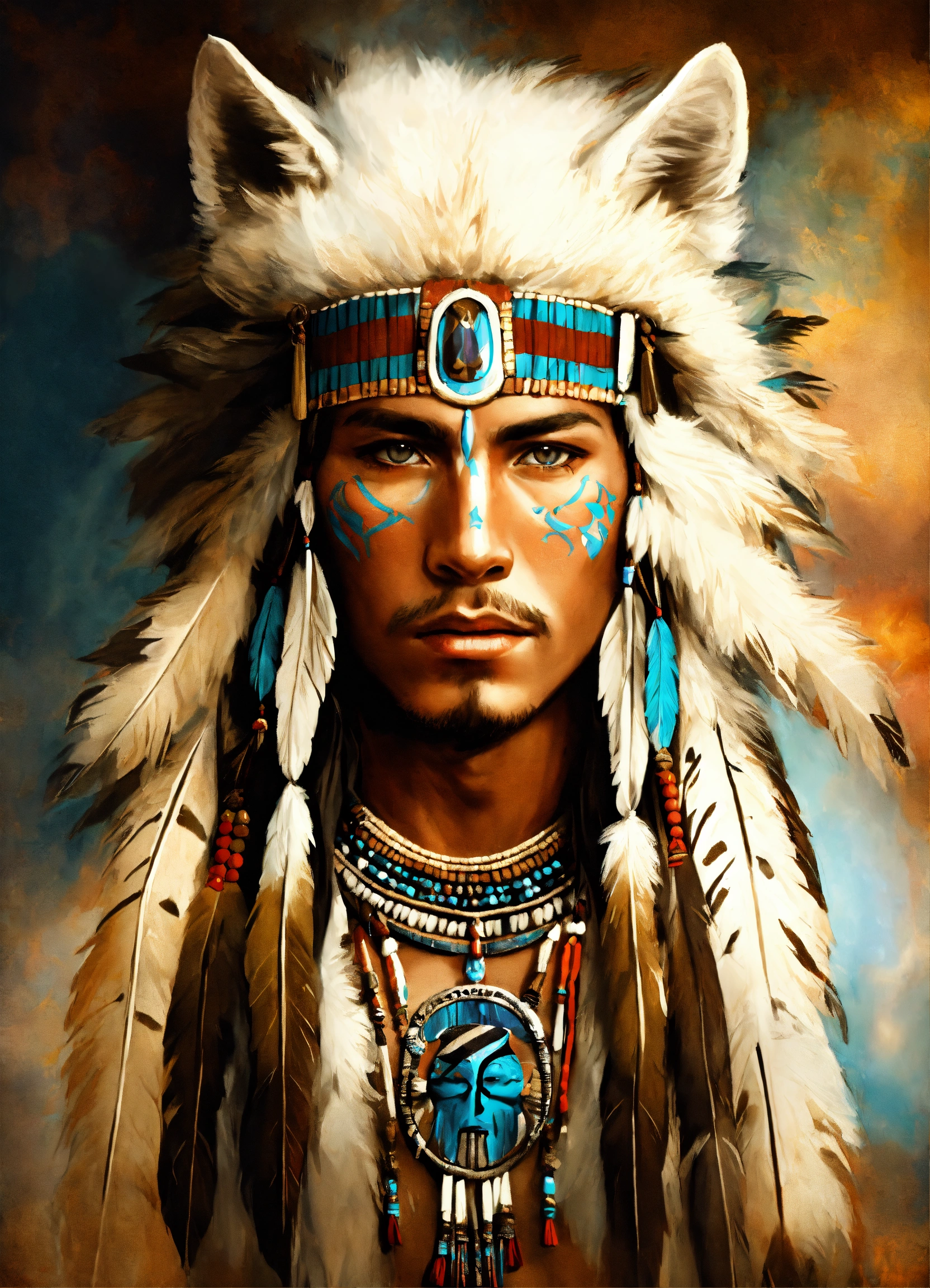 Lexica - Ancestral shaman, whitewolf head, warrior, animal, beautiful ...