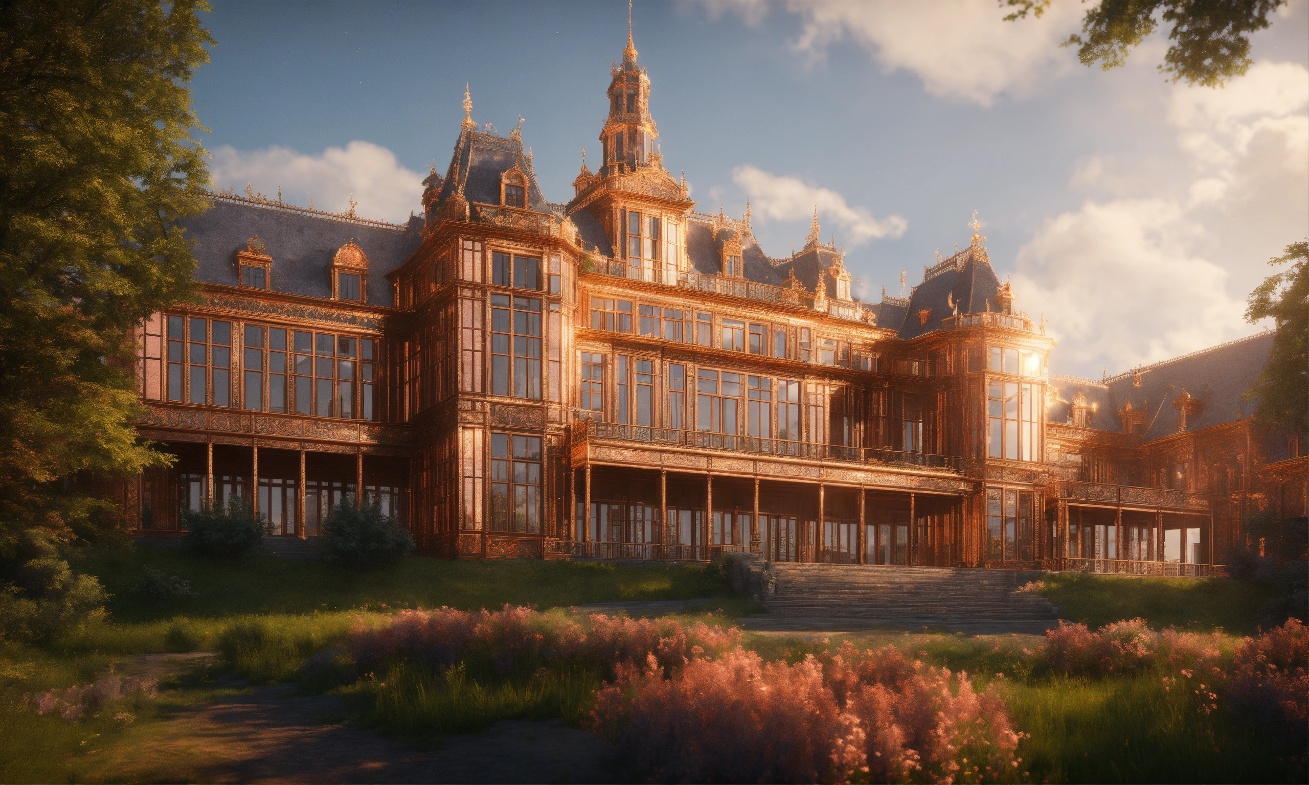 Lexica - Full image of a massive copper palace on a hill overlooking ...