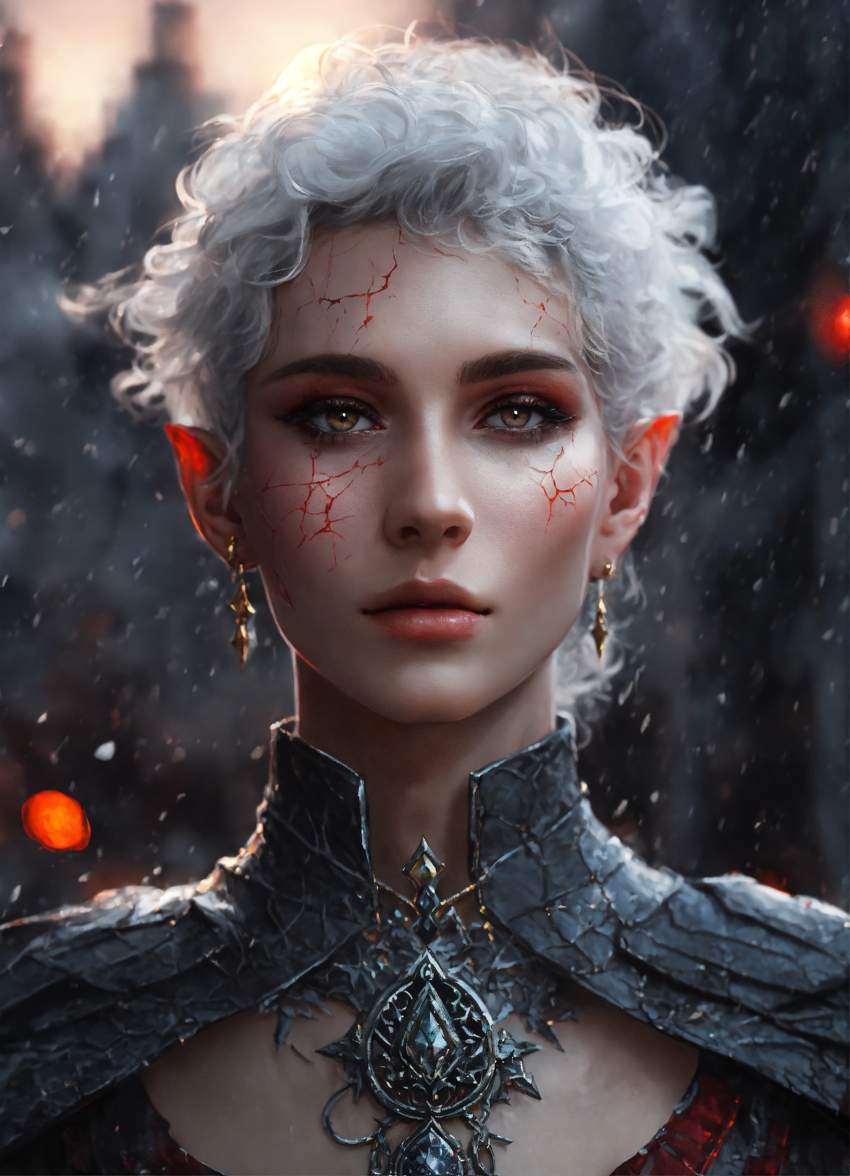 Lexica - Fantasy portrait of a ash-grey skinned elf, androgynous ...