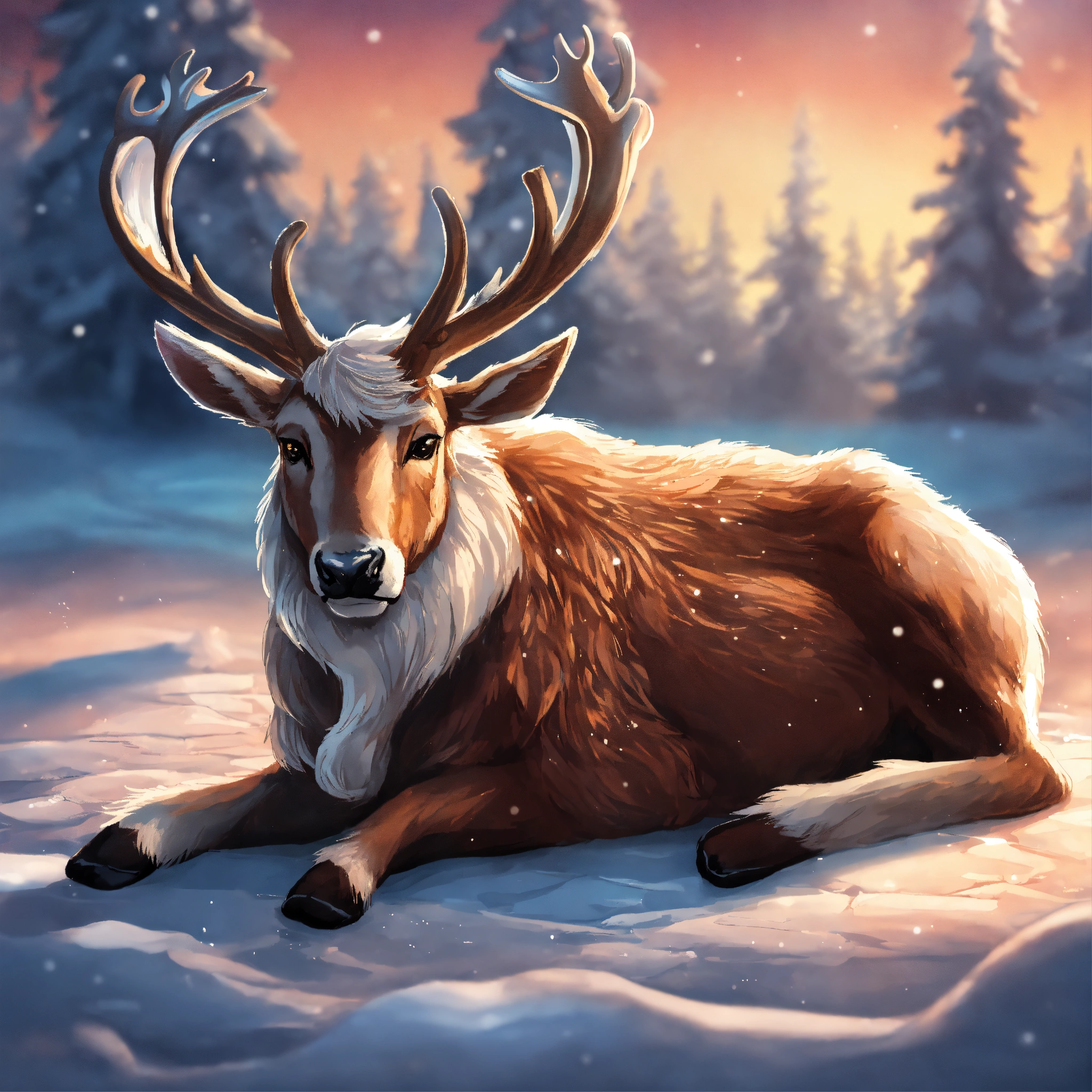Lexica - Santa Claus's reindeer sick and sad, lying down on ice, caroon