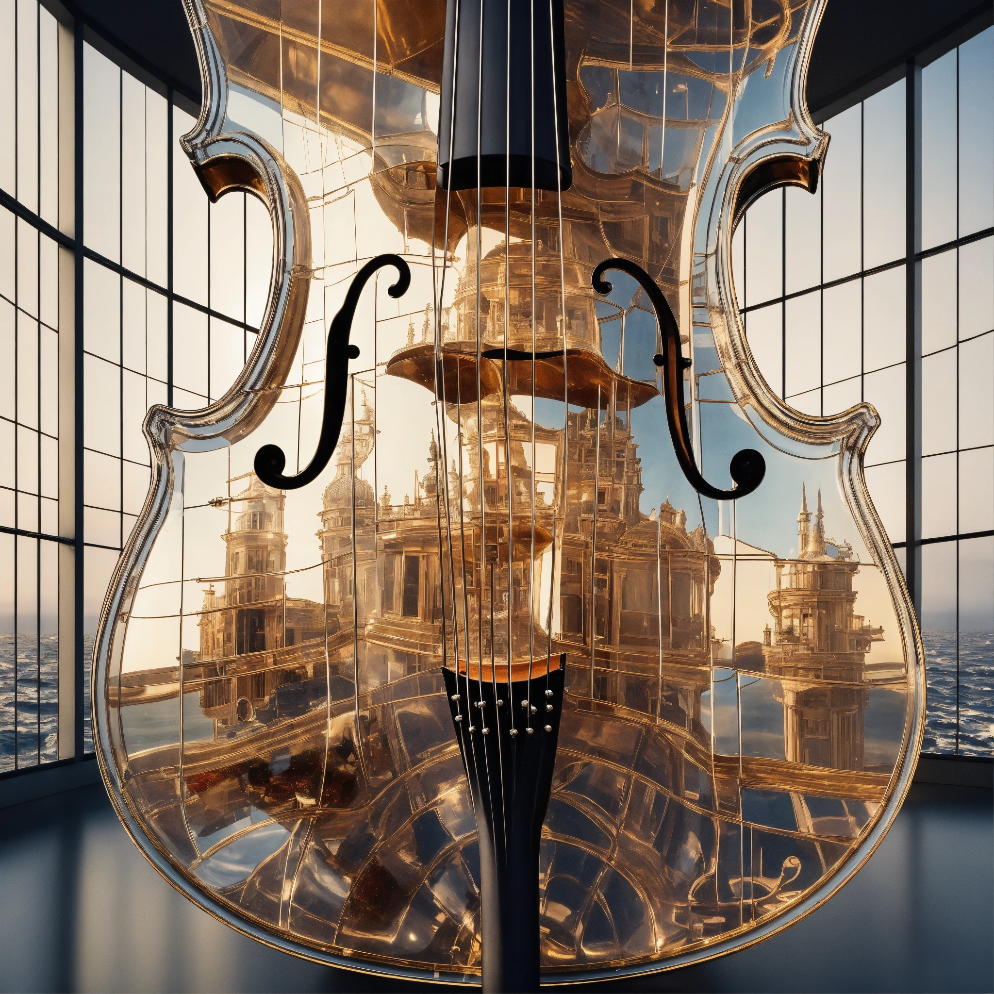 Lexica - A photorealistic closeup view of inside a transparent cello ...