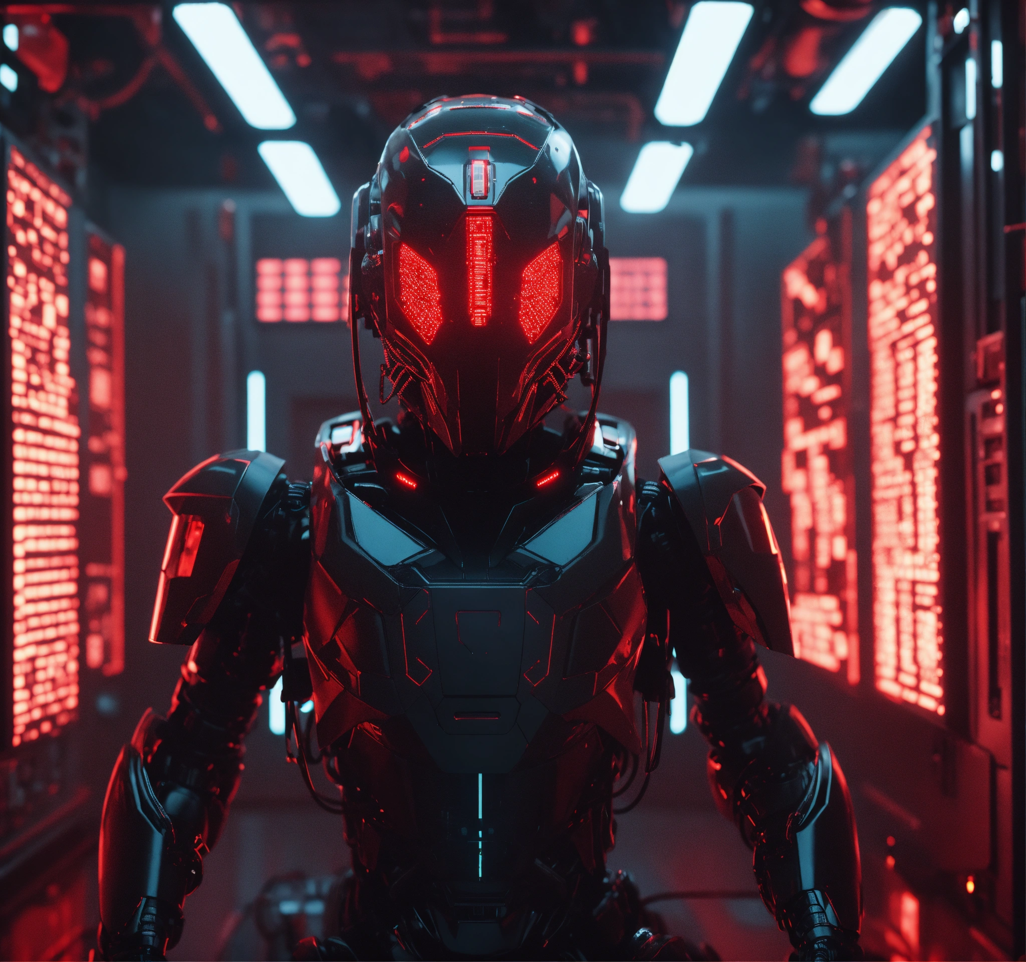 Lexica - Zoom out of black cockroach faced humanoid with red glowing ...