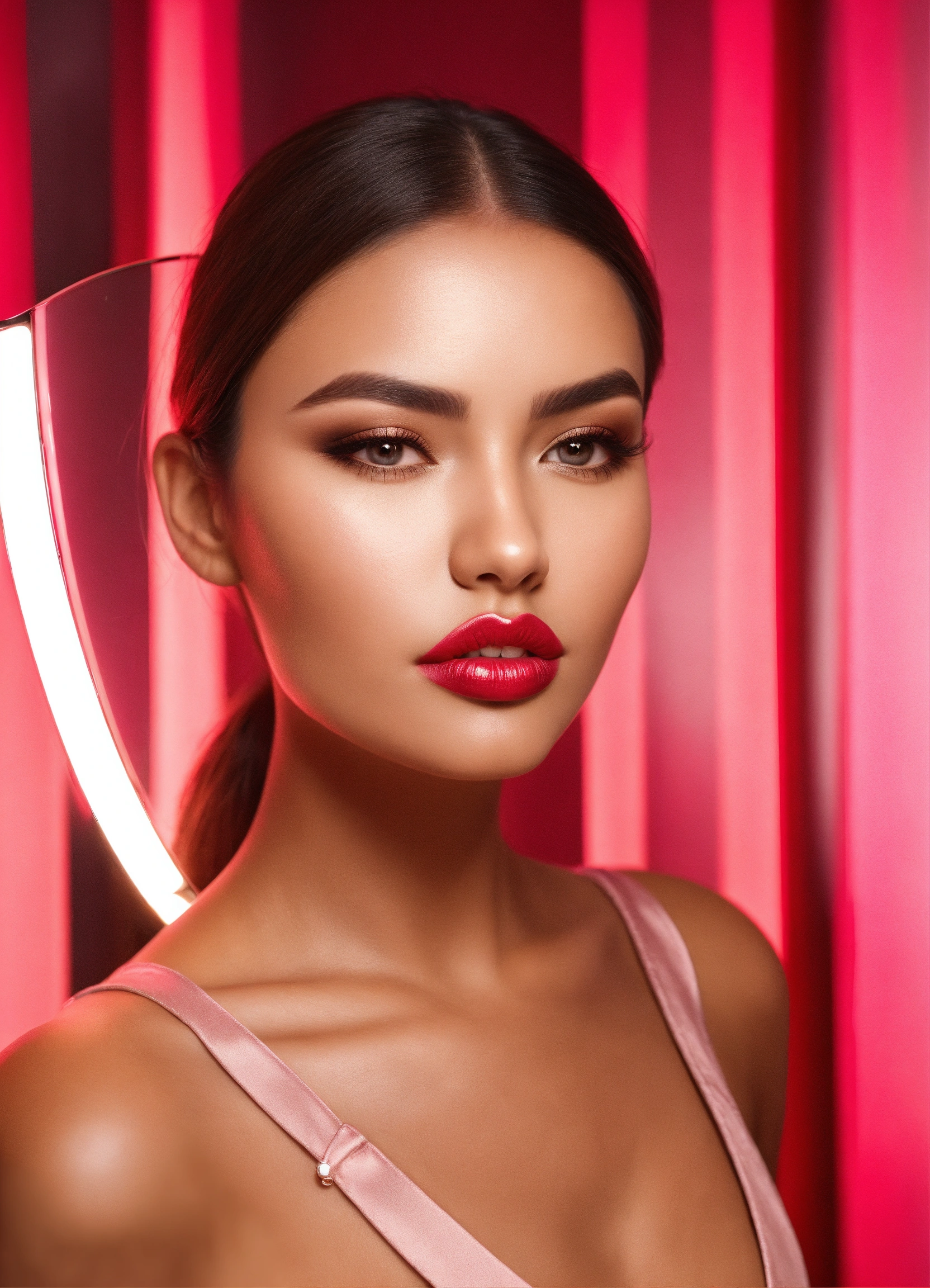 Lexica - Lips makeup in round shaped mirror, beautiful woman with roud ...