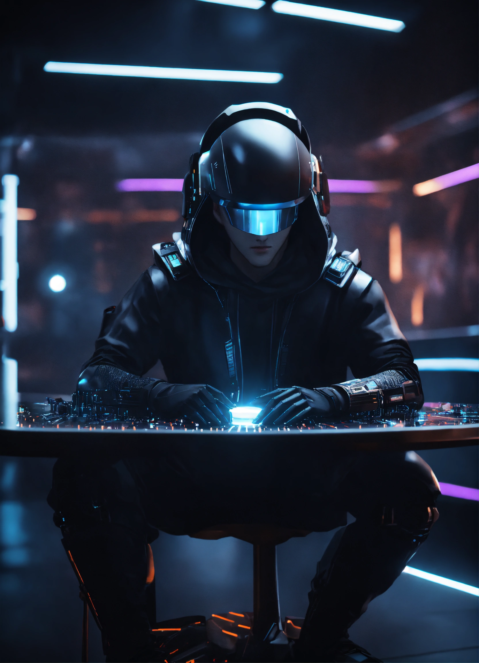 Lexica - Nerdy 25 year old male hacker wearing futuristic black ...