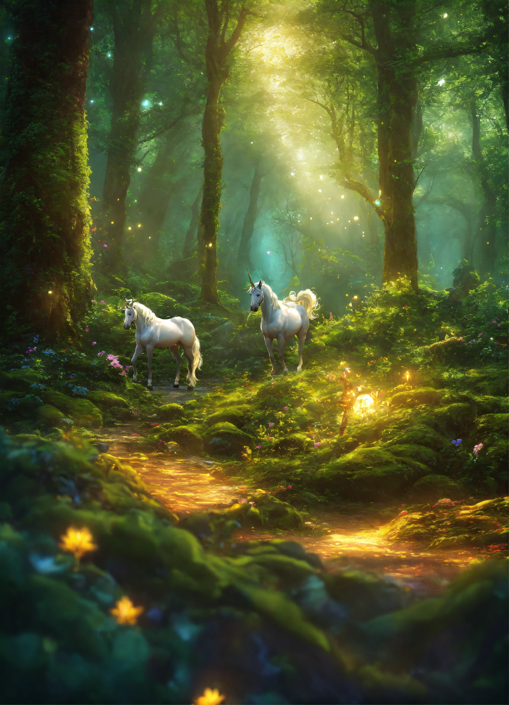 Lexica - A hidden treasure is discovered in an enchanted forest with unicorns in the digital realm.