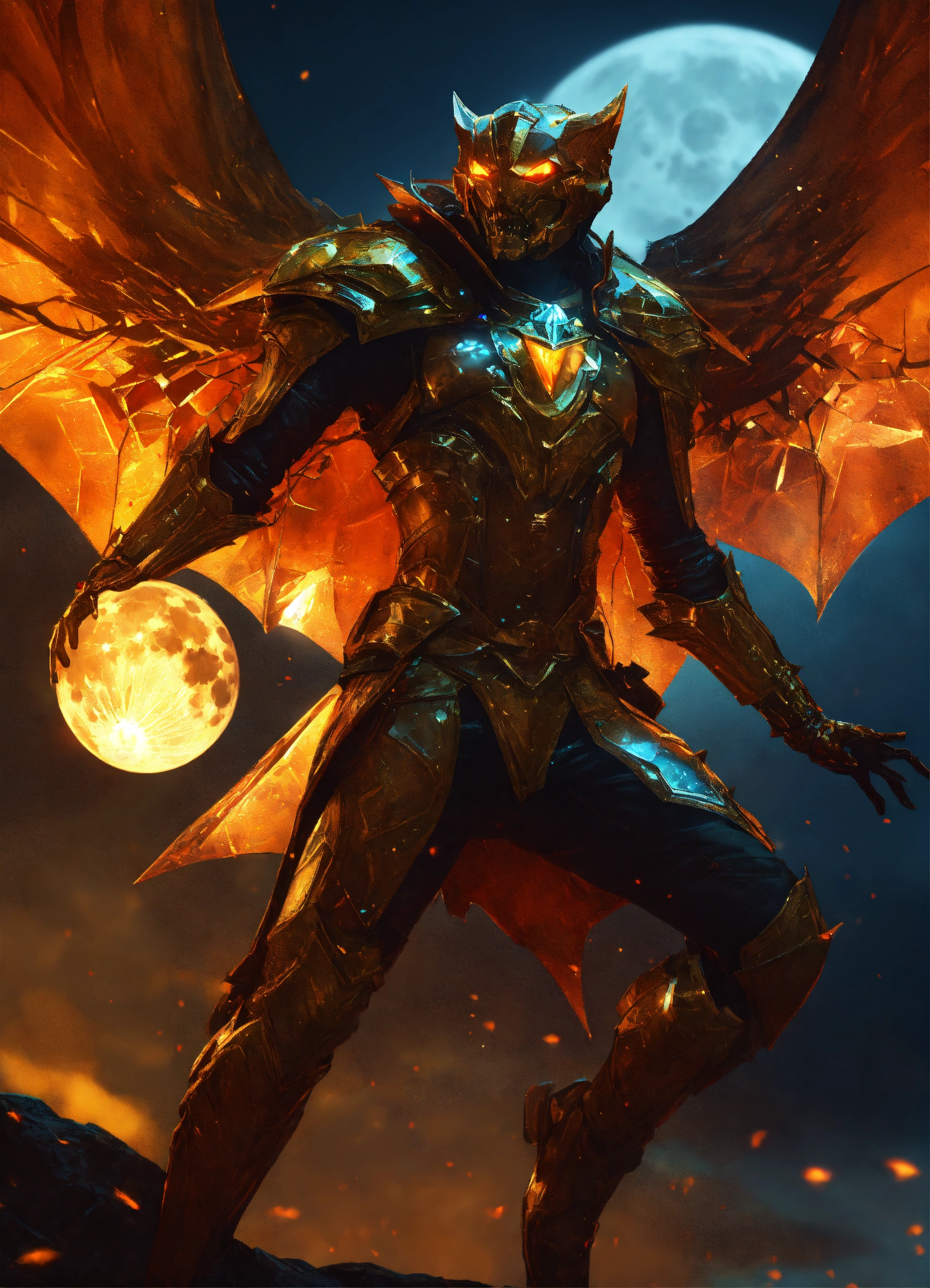 Lexica - A scary futuristic vampire with crystal armor flying, moonlit ...