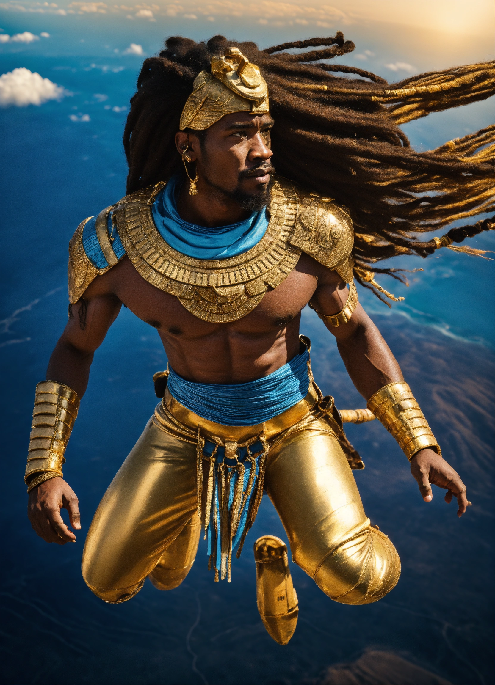 Lexica - Dramatic aerial photograph of a muscular African Pharaoh with ...