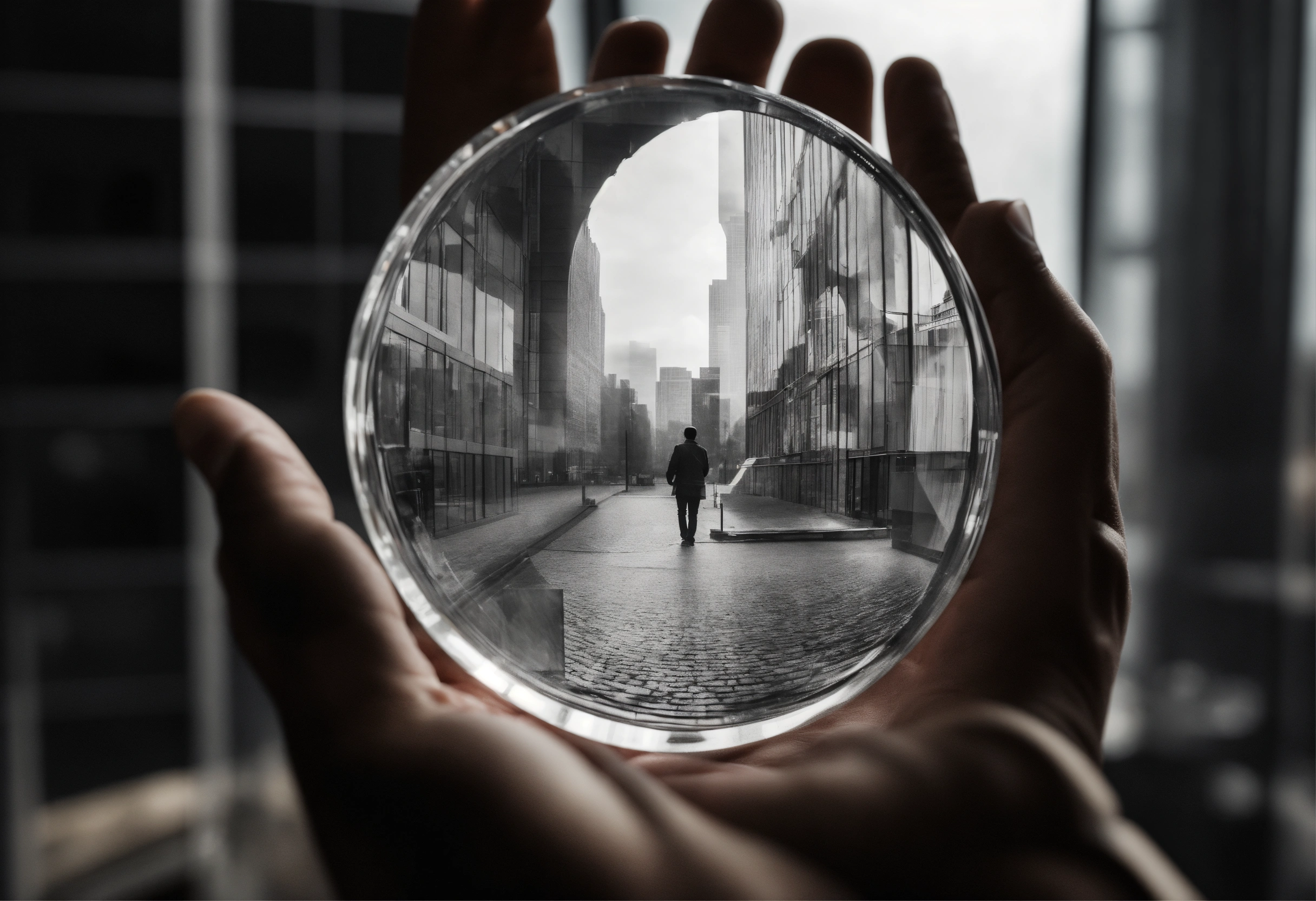 Lexica - Time in hands clear looking through a transparent glass circle ...