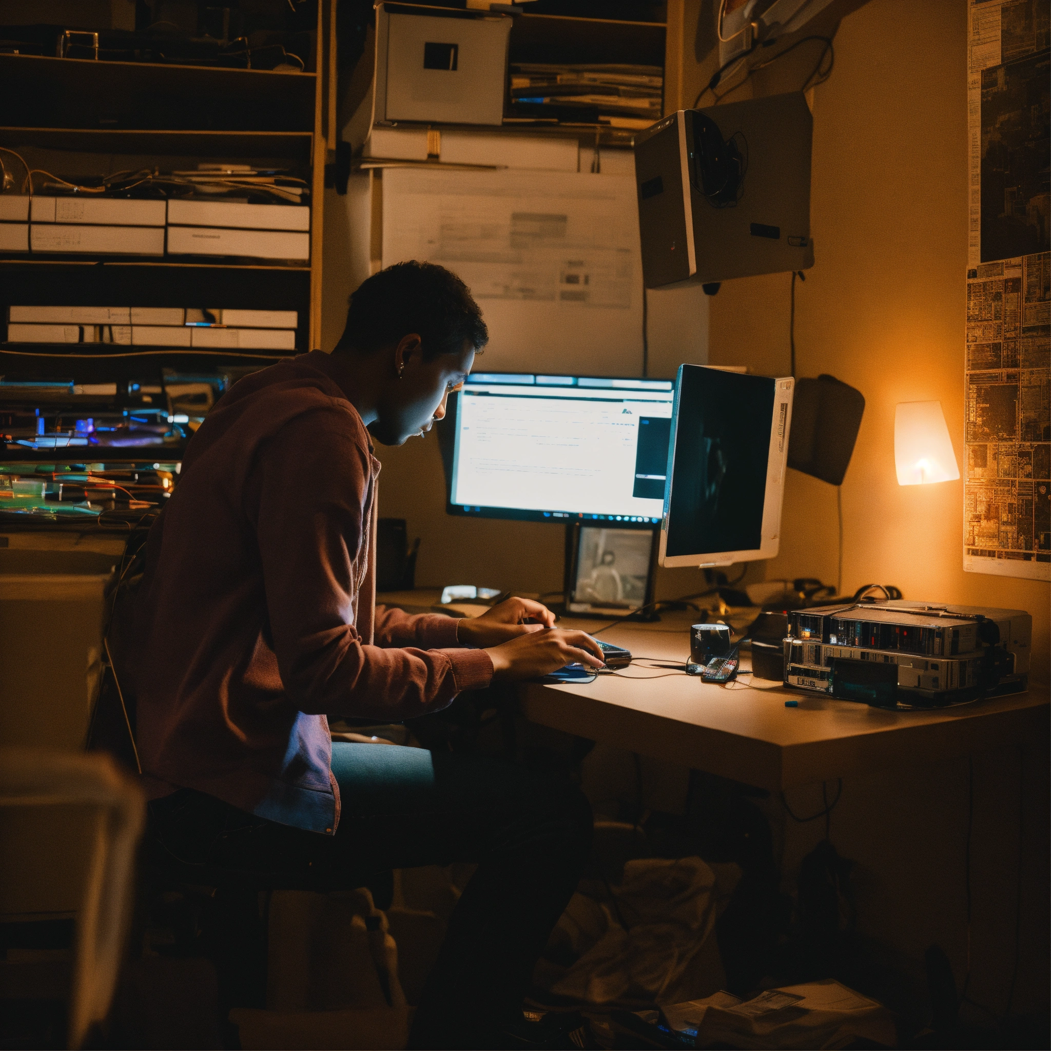 Lexica - AA photo of a person sitting in front of a computer. The ...