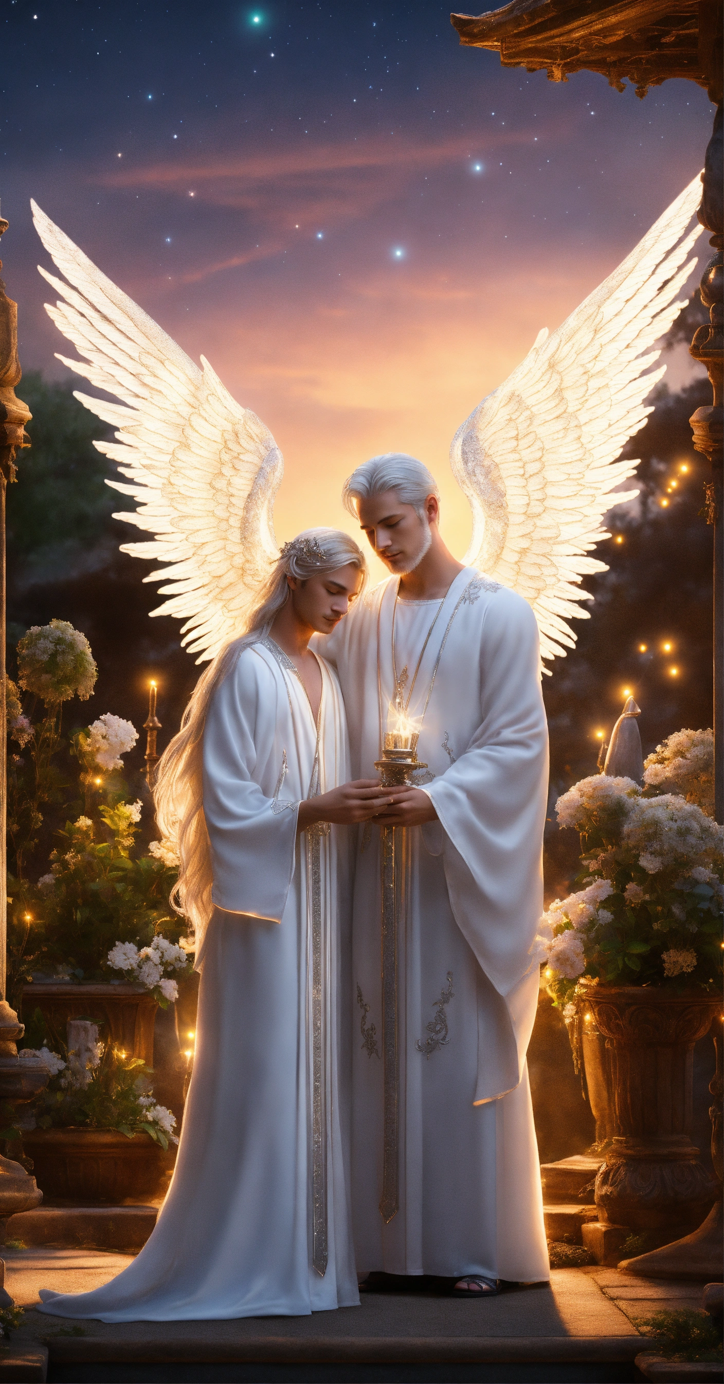 Lexica - 2 male guardian angels with detailed and luminous white angel wings. 1 male angel of 30 ...