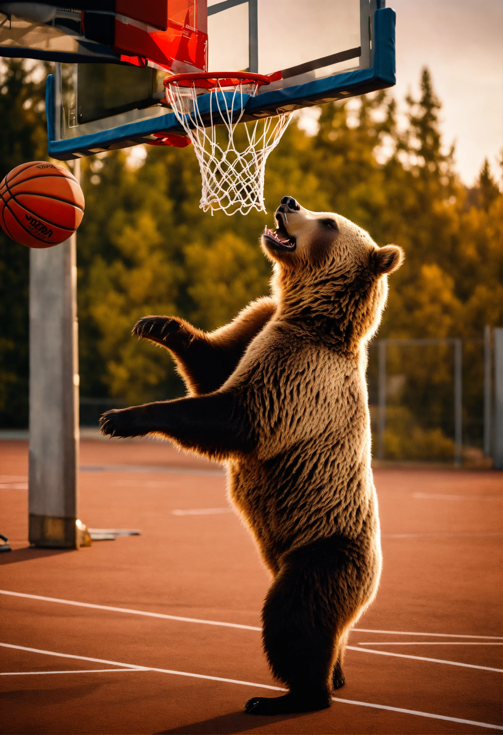 Lexica - Grizzly bear playing basketball, dunking, wearing jersey ...