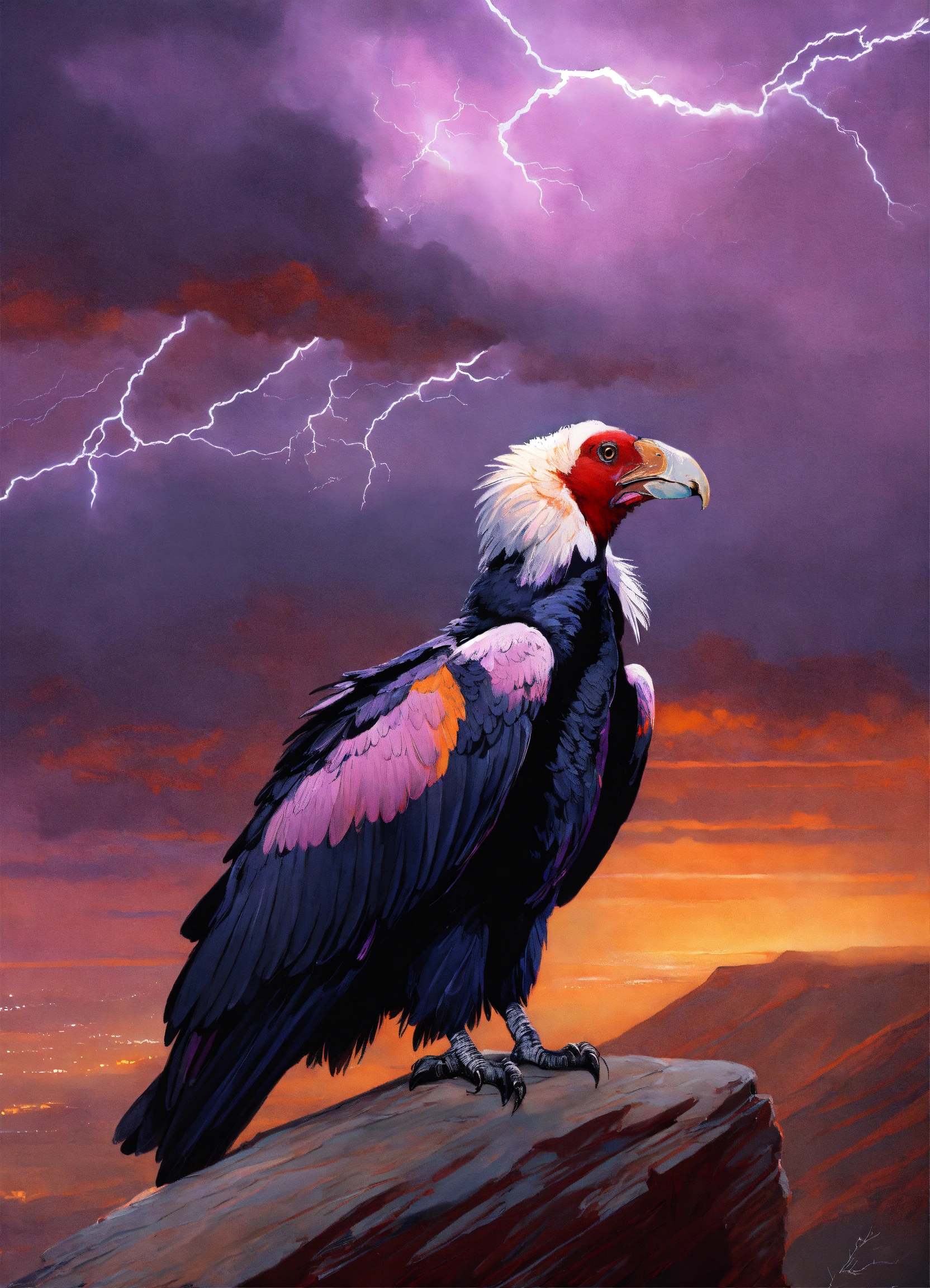 Lexica - A painting of a majestic california condor during a lightning ...