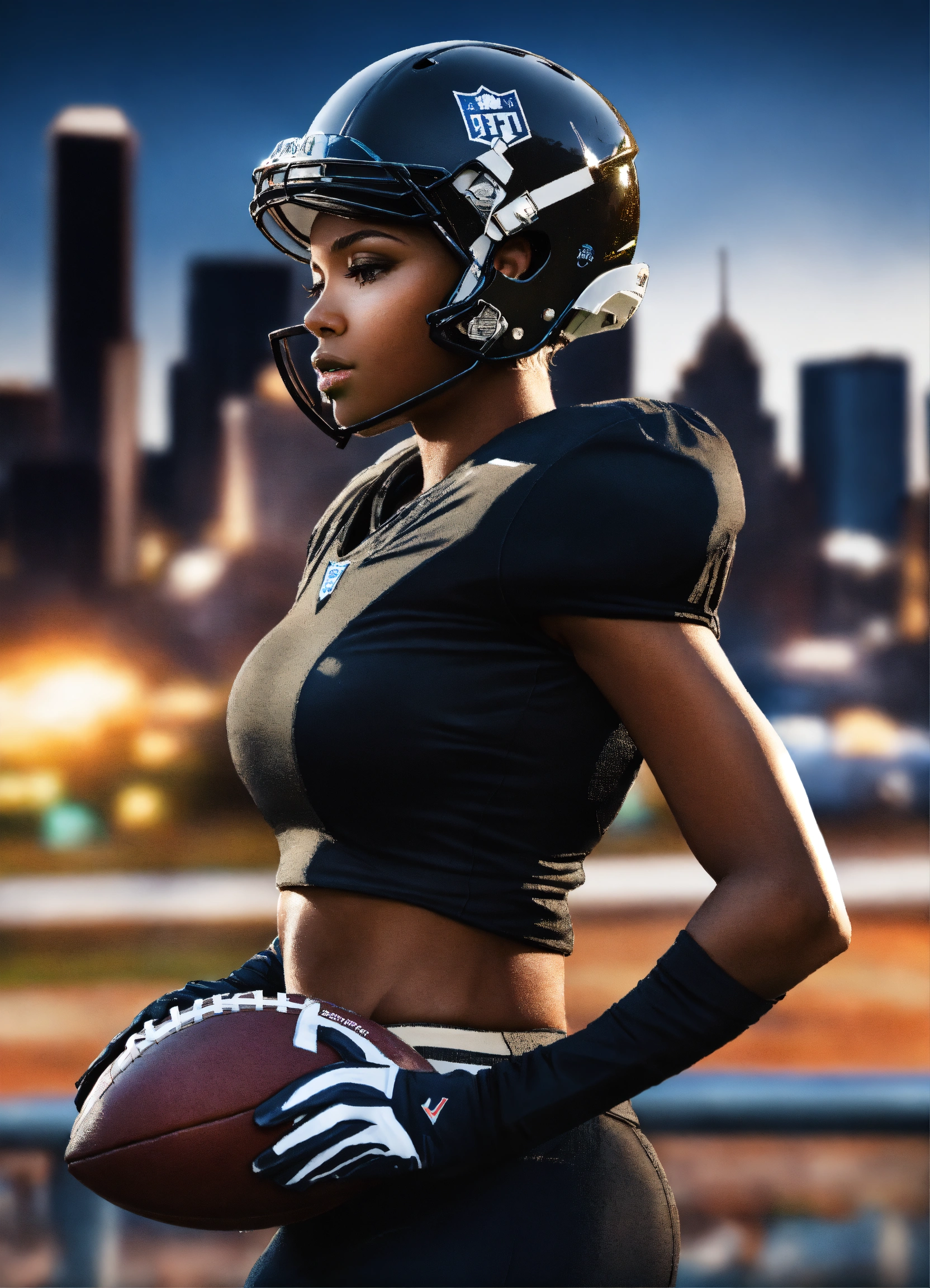 Lexica - Create a realistic image of a black woman football player ...