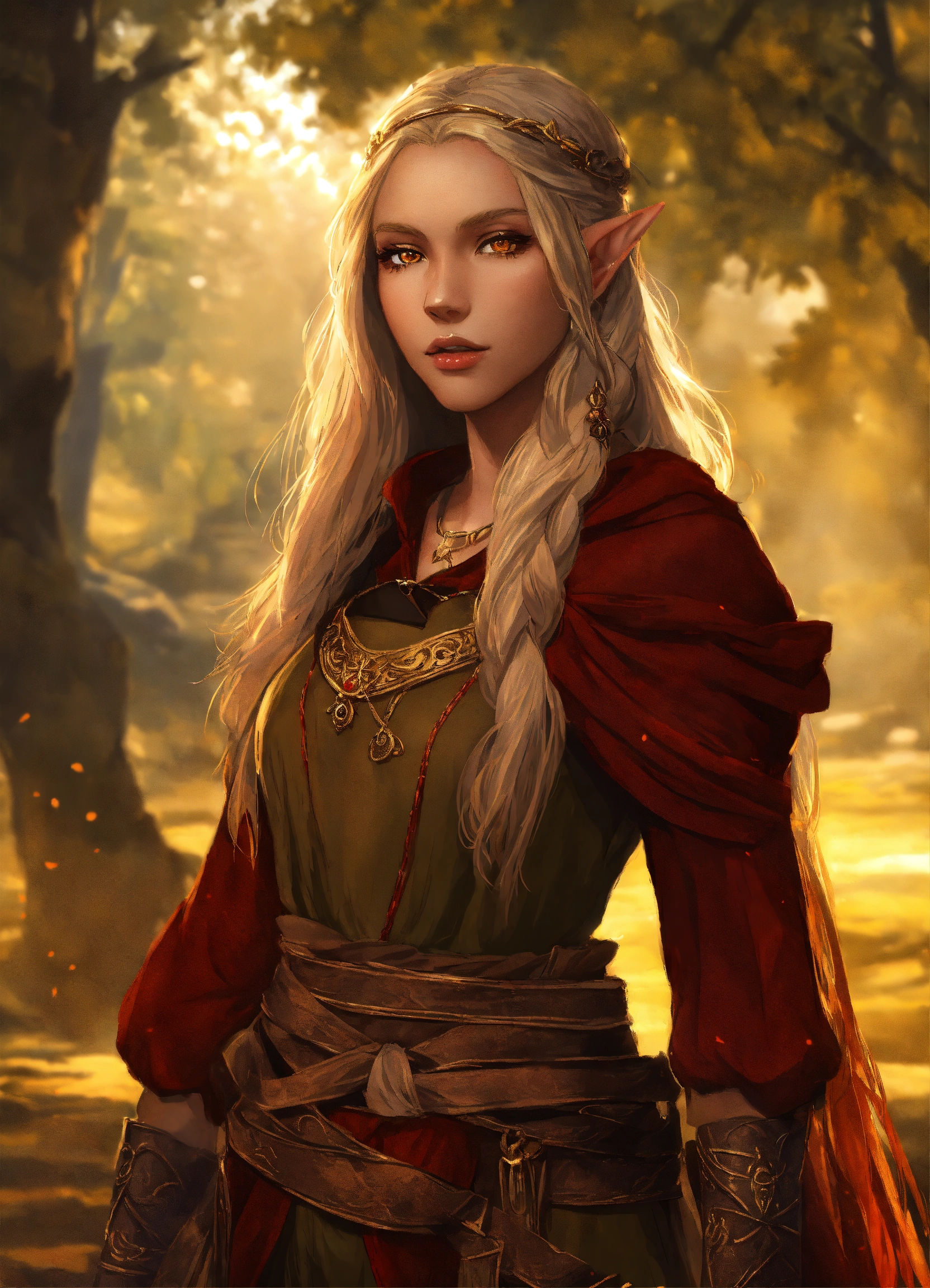 Lexica - Young elven woman wearing brown and red peasant clothes, long ...