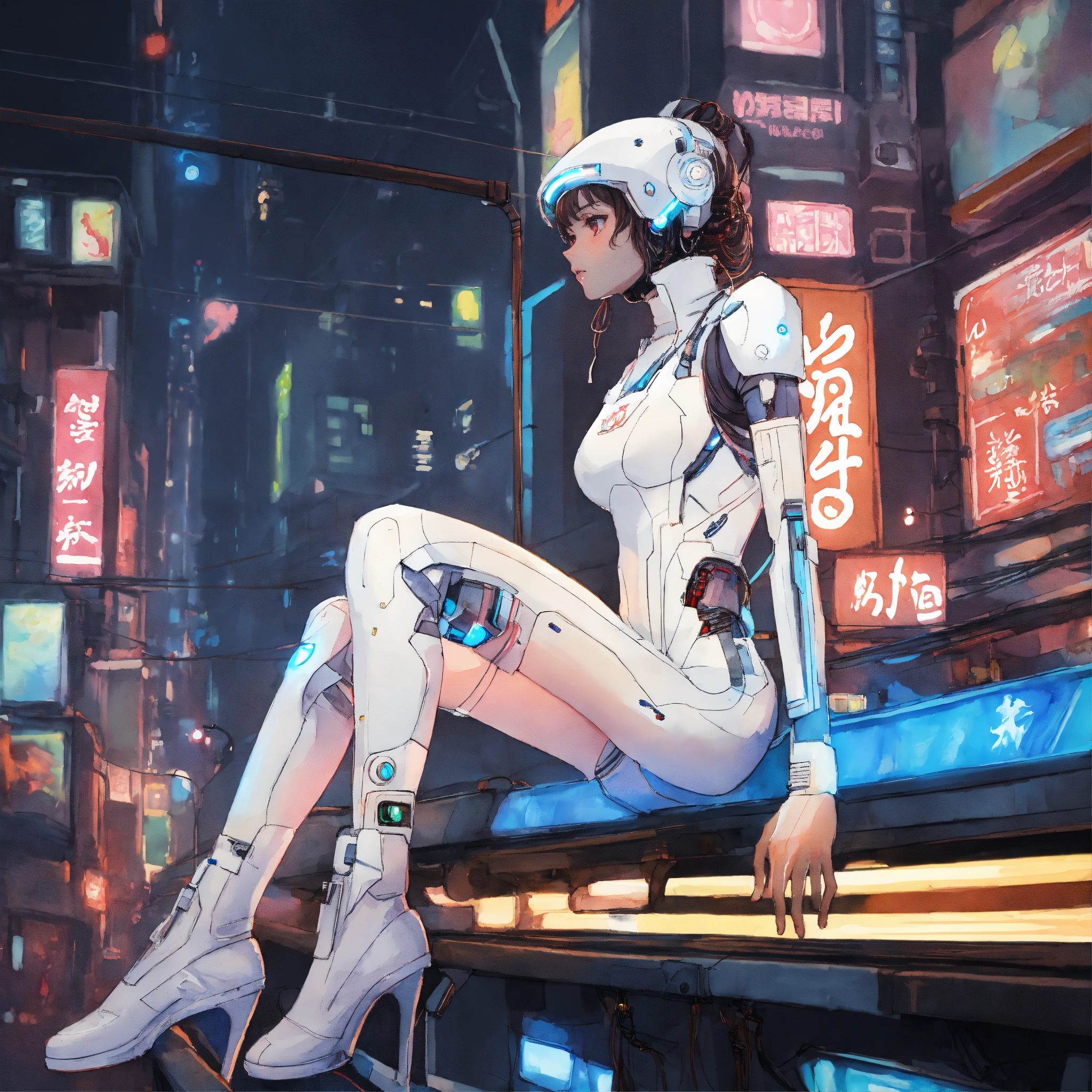 Lexica - Full body Illustration of a cyborg woman, young, 18 years old, beautiful, wearing a ...