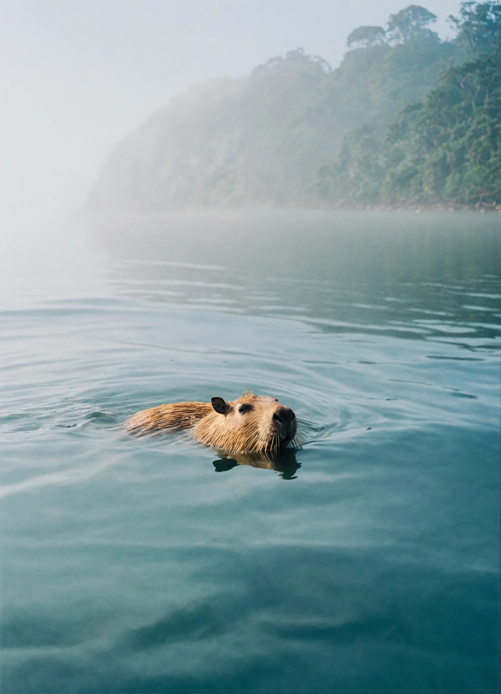 Lexica - A cute capybara swimming in the ocean, portra 400, wide angle ...