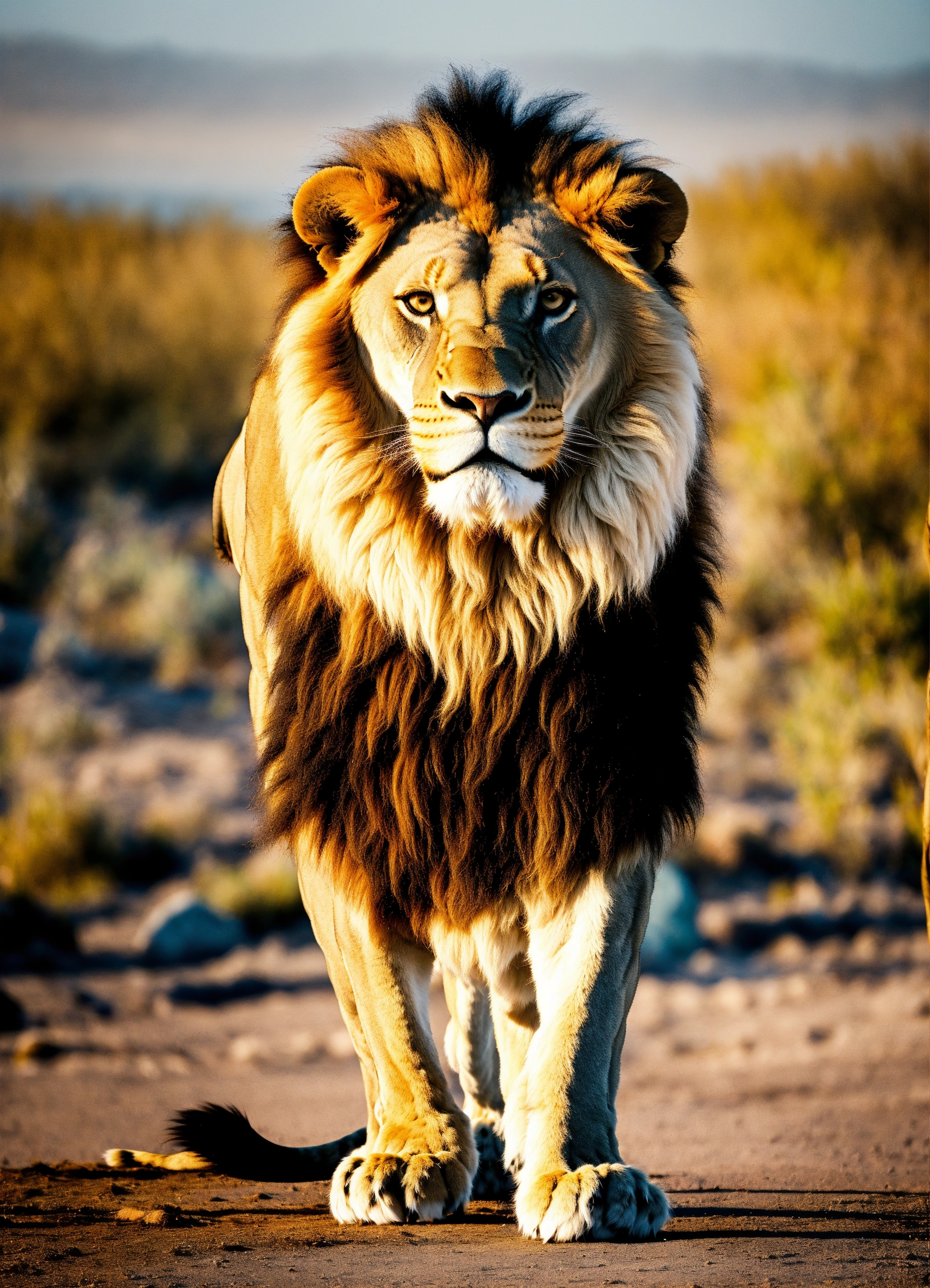 Lexica - A bipedal lion with white fur standing on two legs