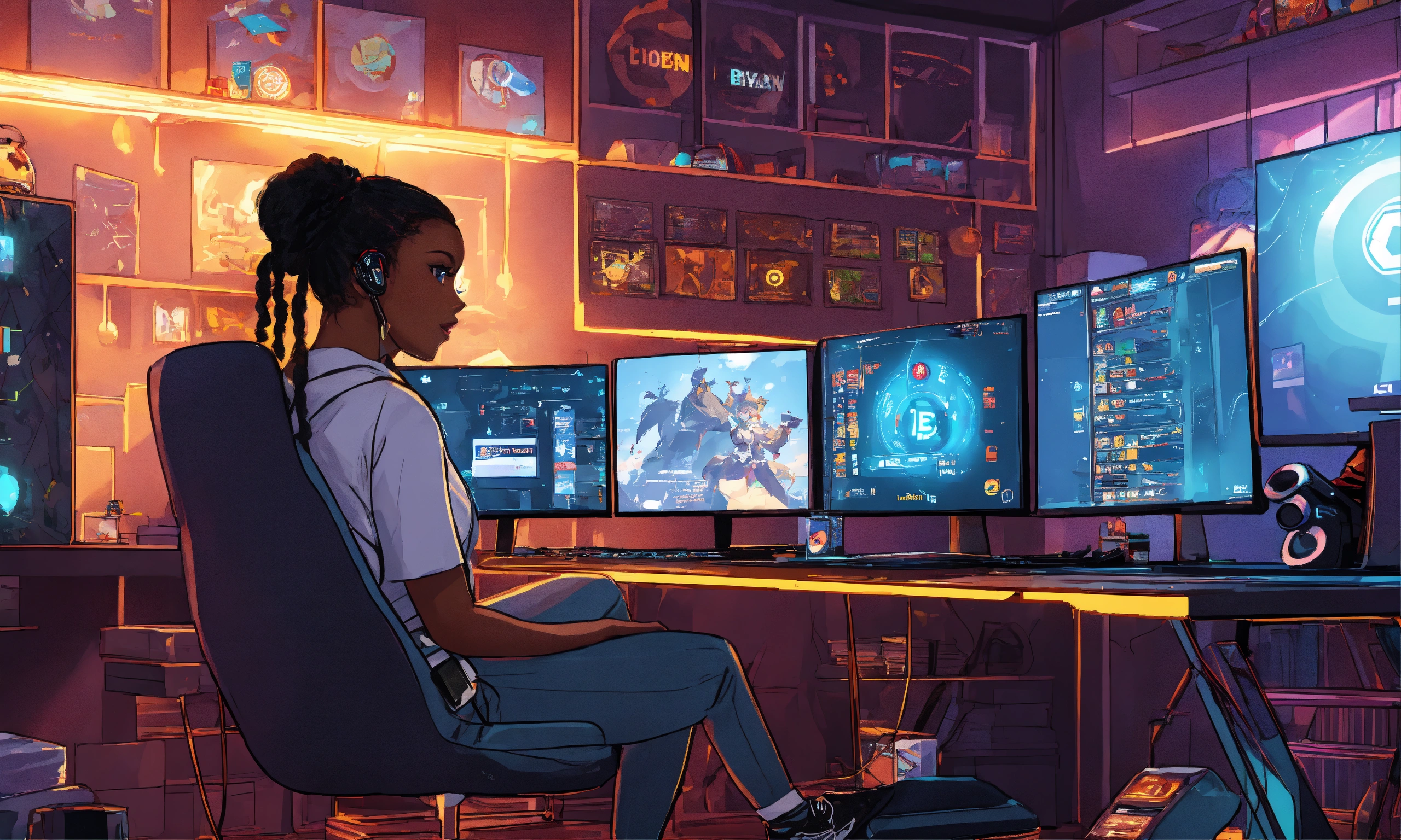 Lexica - A black female gamer playing a blockchain game in their gaming ...