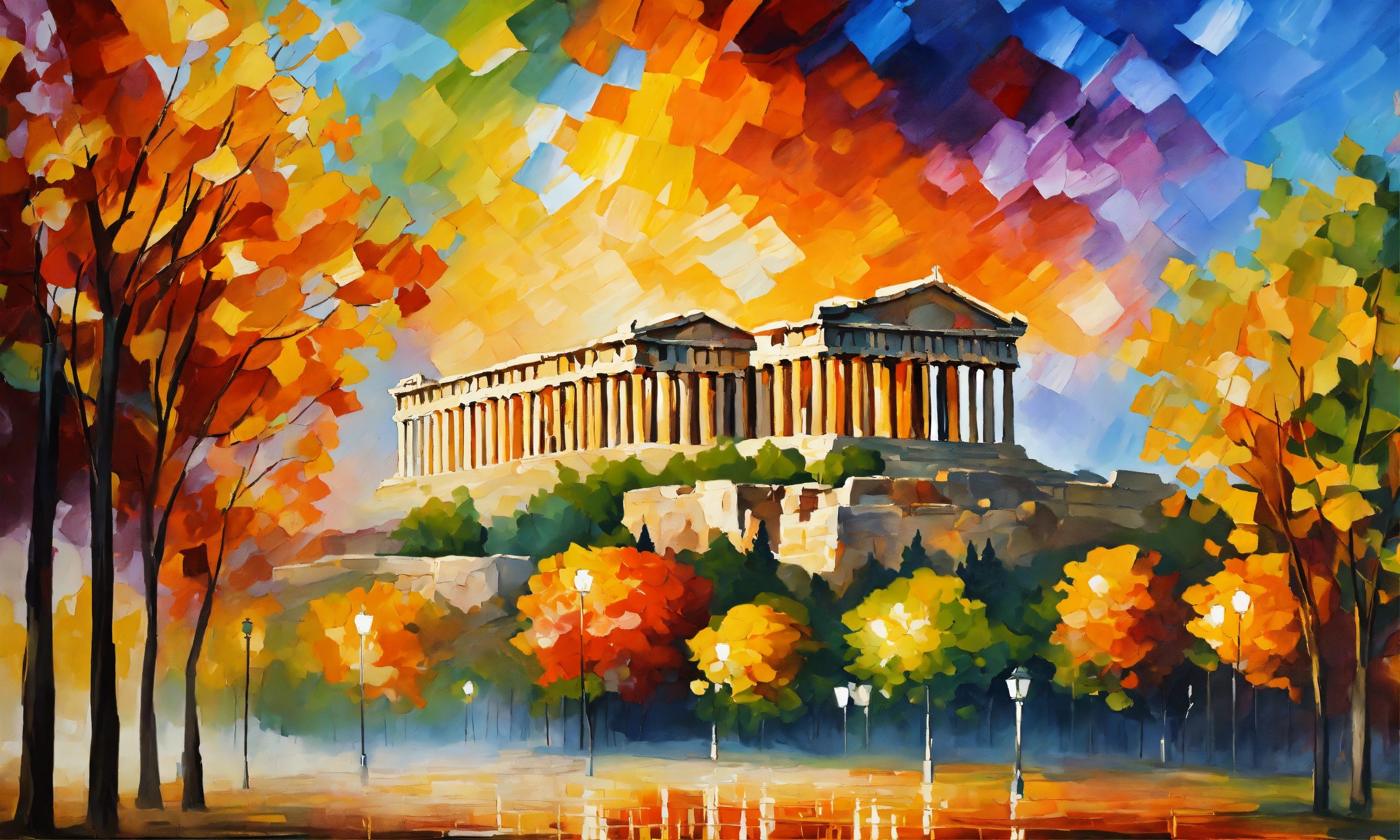 Lexica - The Acropolis, Athens, colorful painting in the style of ...