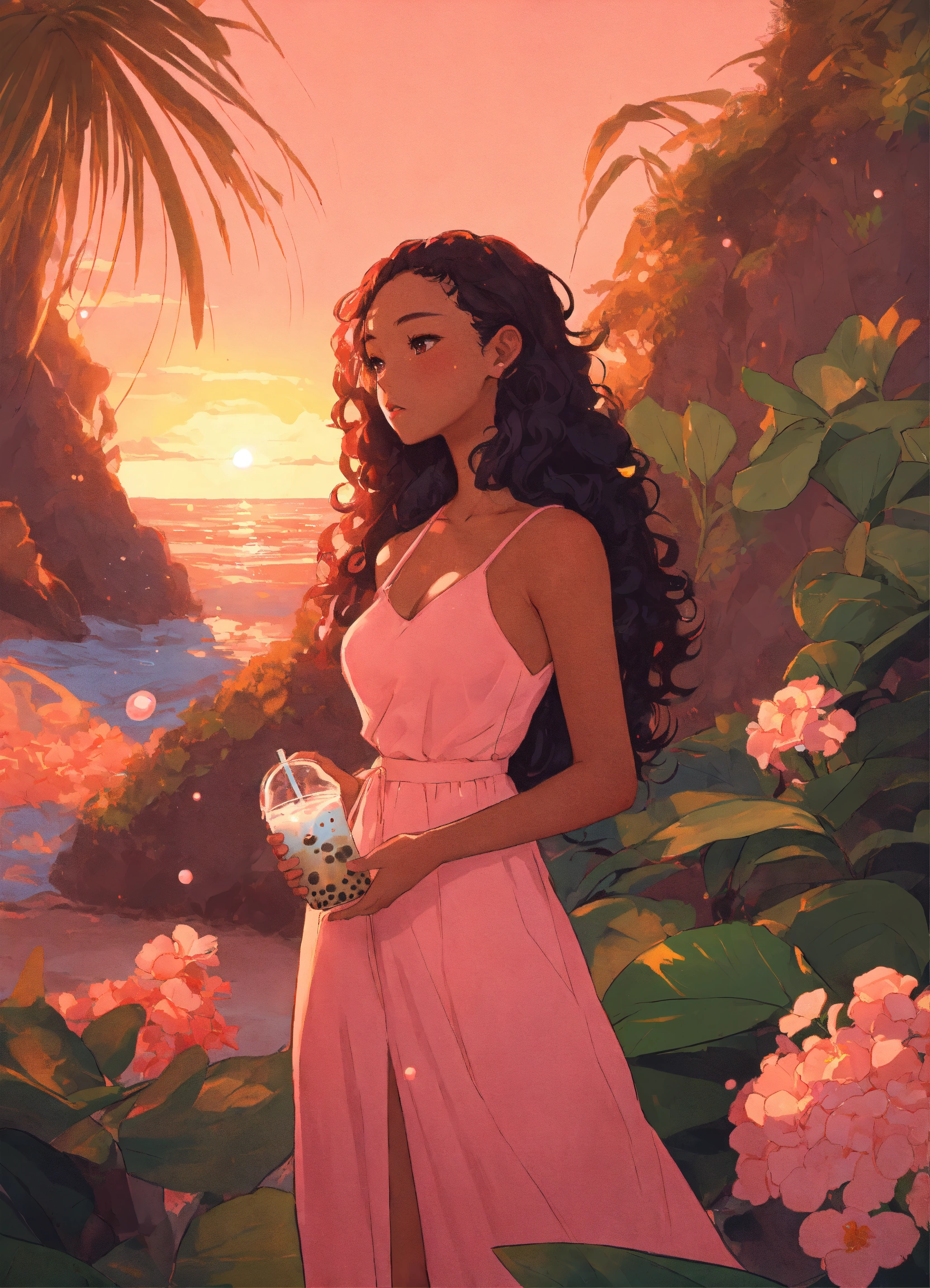 Lexica - Bubble tea, milk tea, boba, island girl, long hair, tropical ...