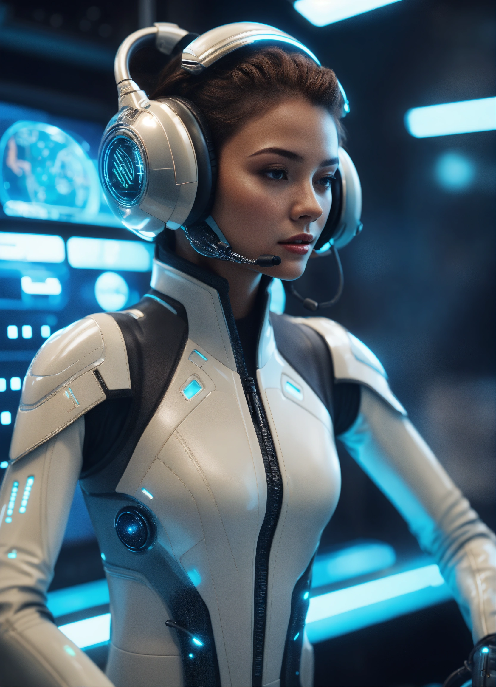 Lexica - Zoom out of a charming girl wearing a tight futuristic spy ...