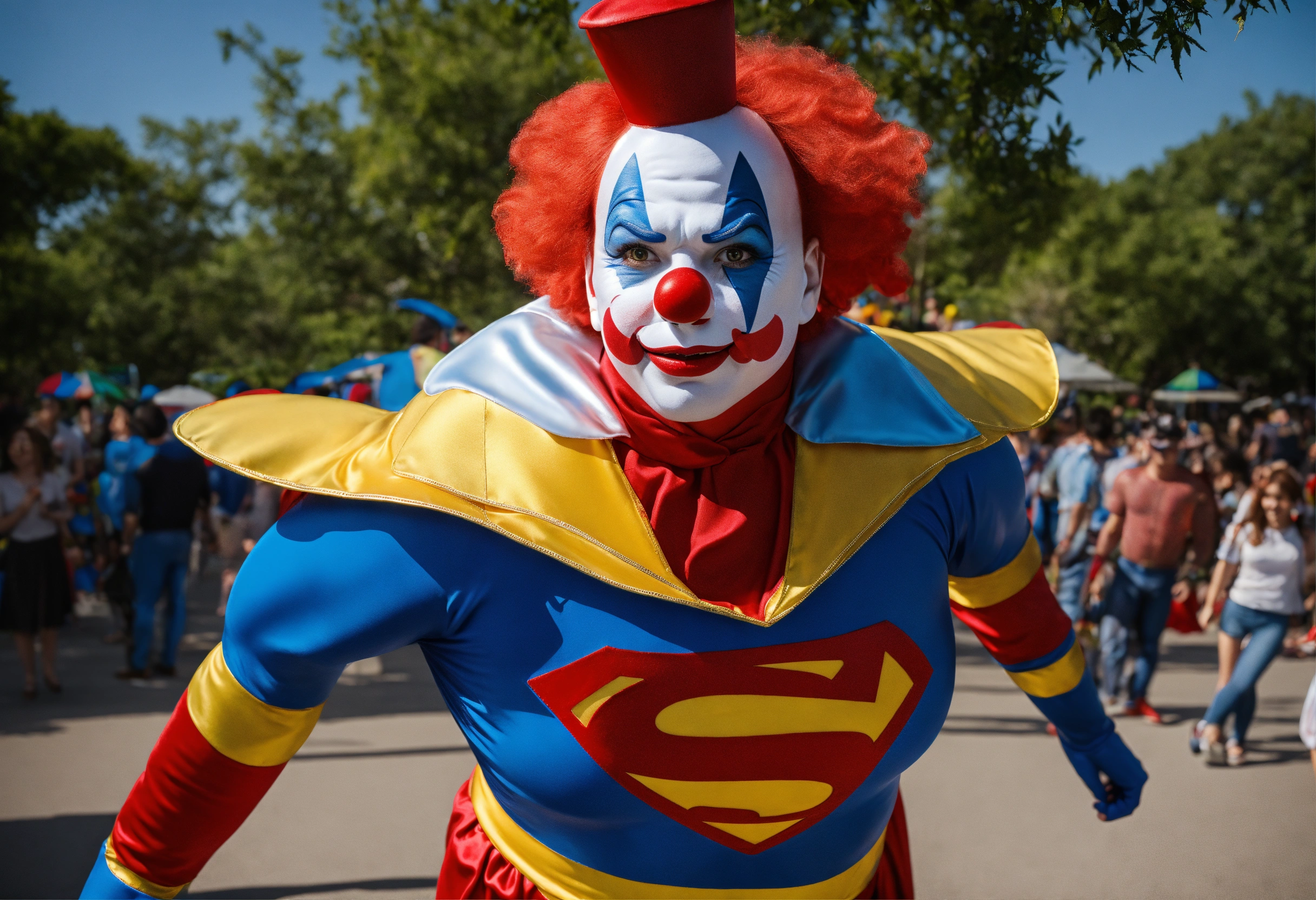 Lexica - Park super realistic clown hovering in superman costume keep ...