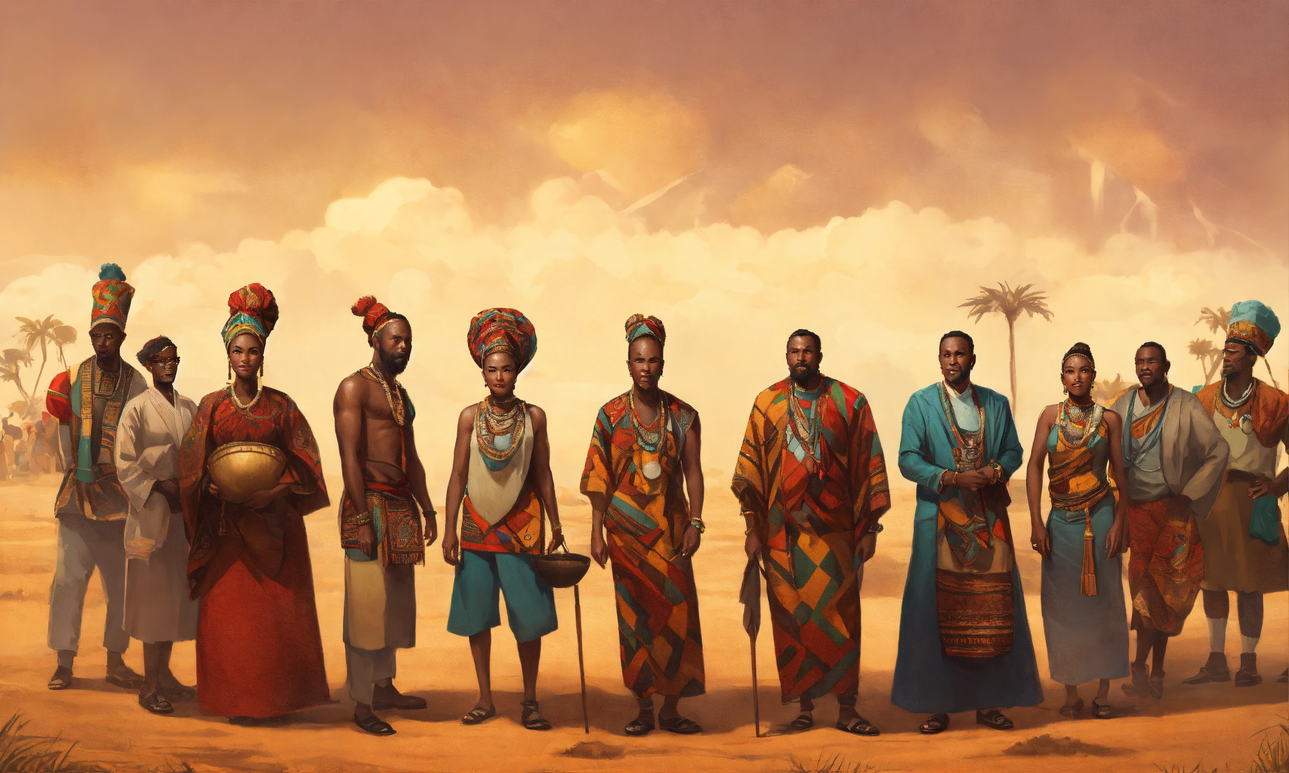 Lexica - African village crowd, 20 full length people, wearing ...