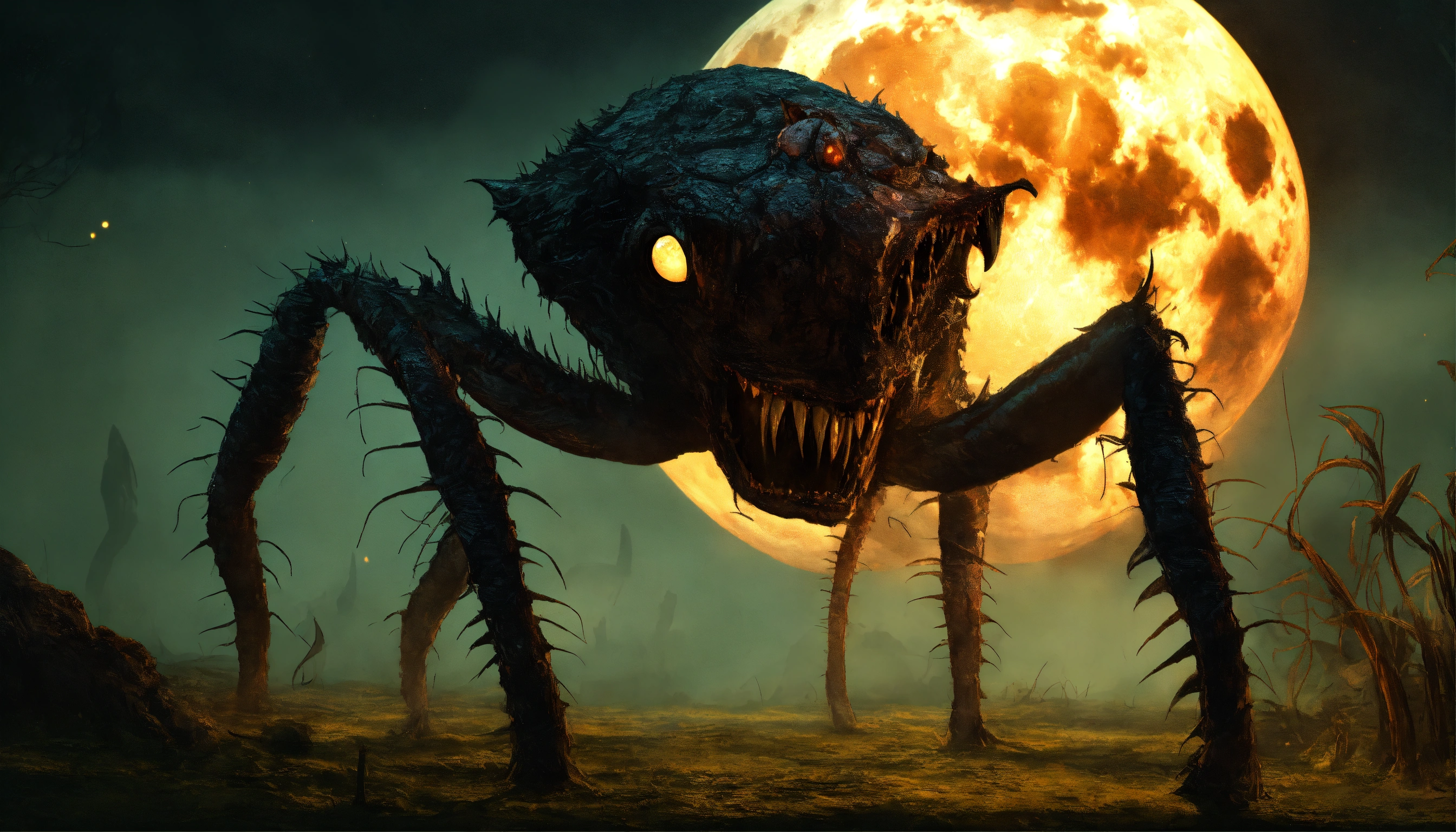 Lexica - Under a full moon, terrifying creatures of various sizes ...