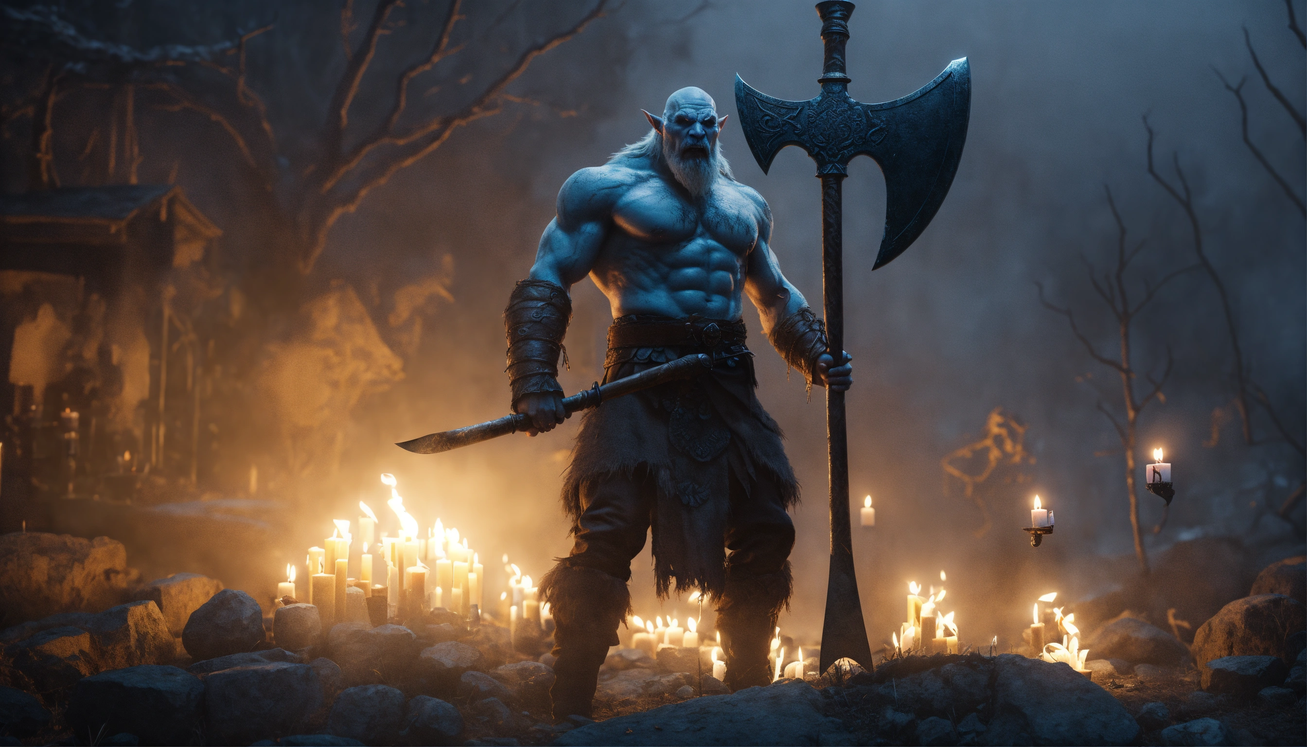 Lexica - Azog the defiler holding a large viking axe, Halloween, night ...