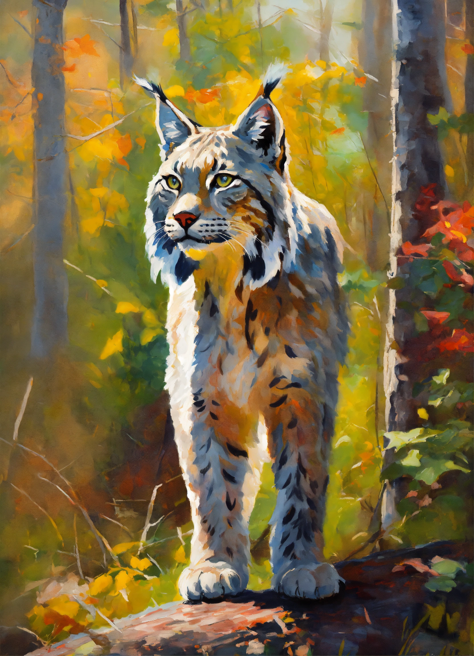 Lexica - Impressionist painting, portrait of a grey lynx in a Wisconsin ...