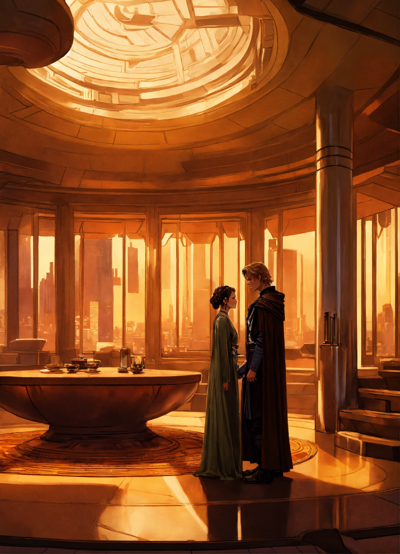 Lexica - Anakin and Padmè in their house on coruscant. Wide plan.