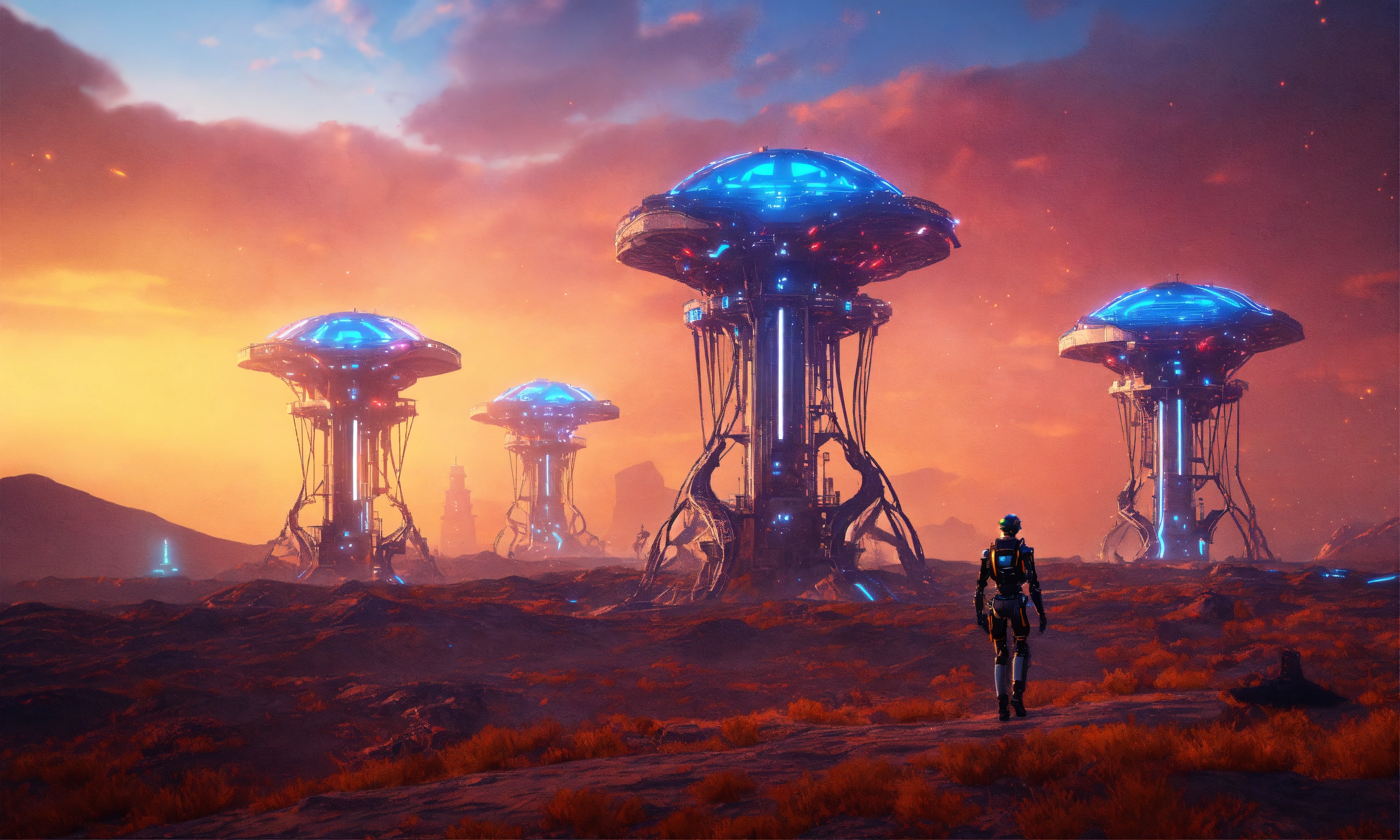 Lexica - Group of 5 cybernetic beings flying in the sky with robotic ...