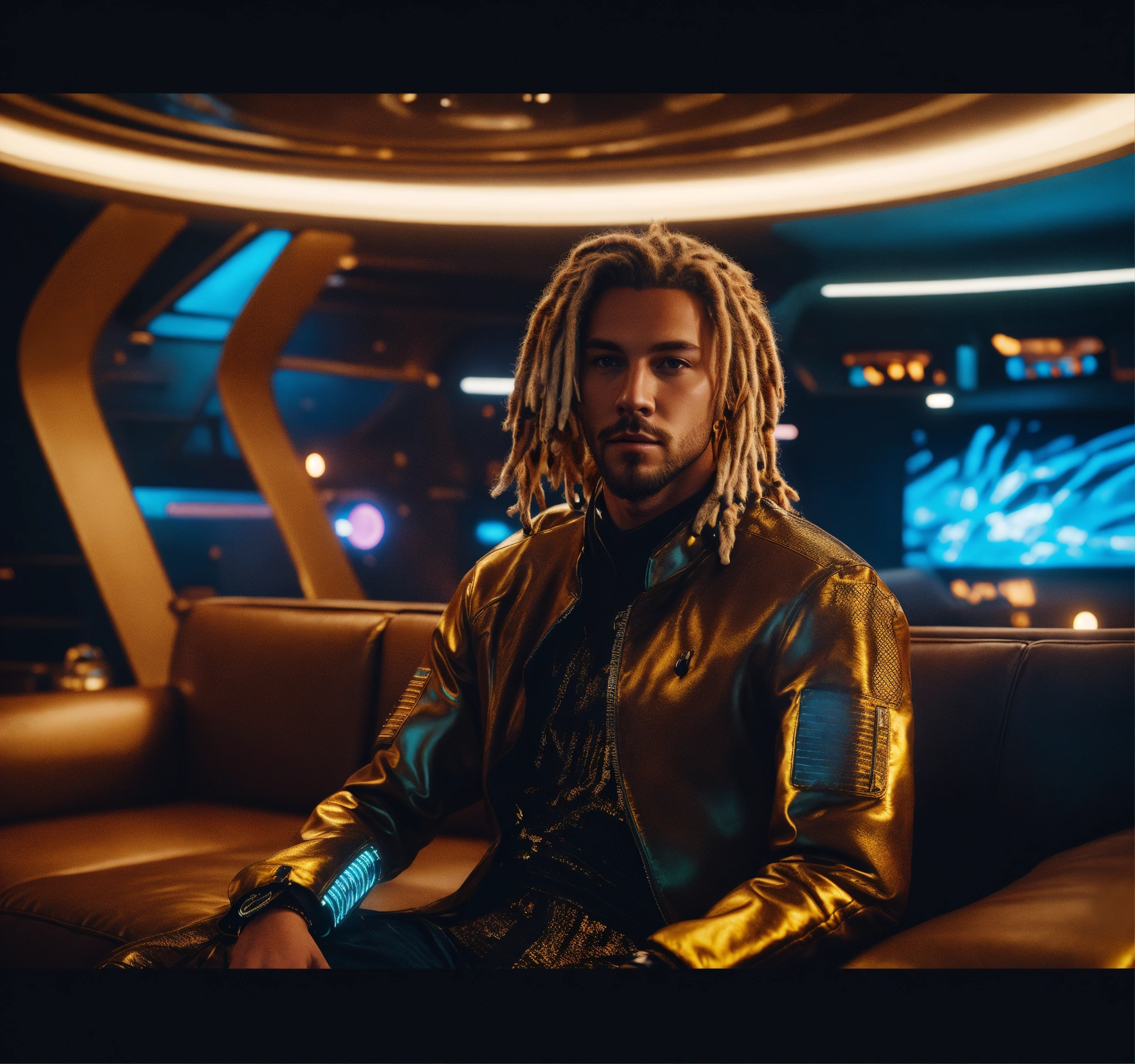 Lexica - Scruffy caucasian blonde dreadlock male rockstar in futuristic ...