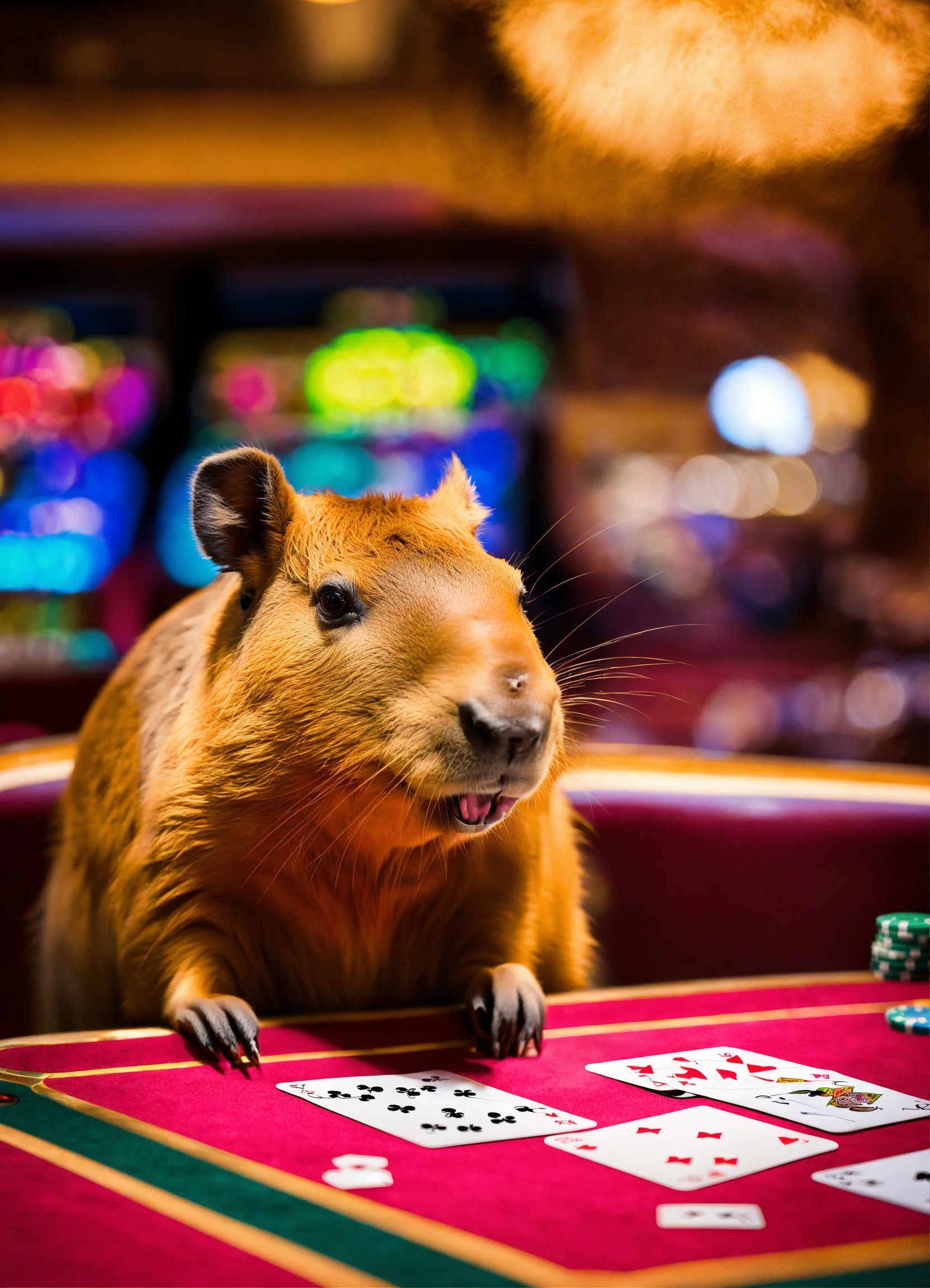 Lexica - Group of capybaras playing cards in a casino in Las Vegas