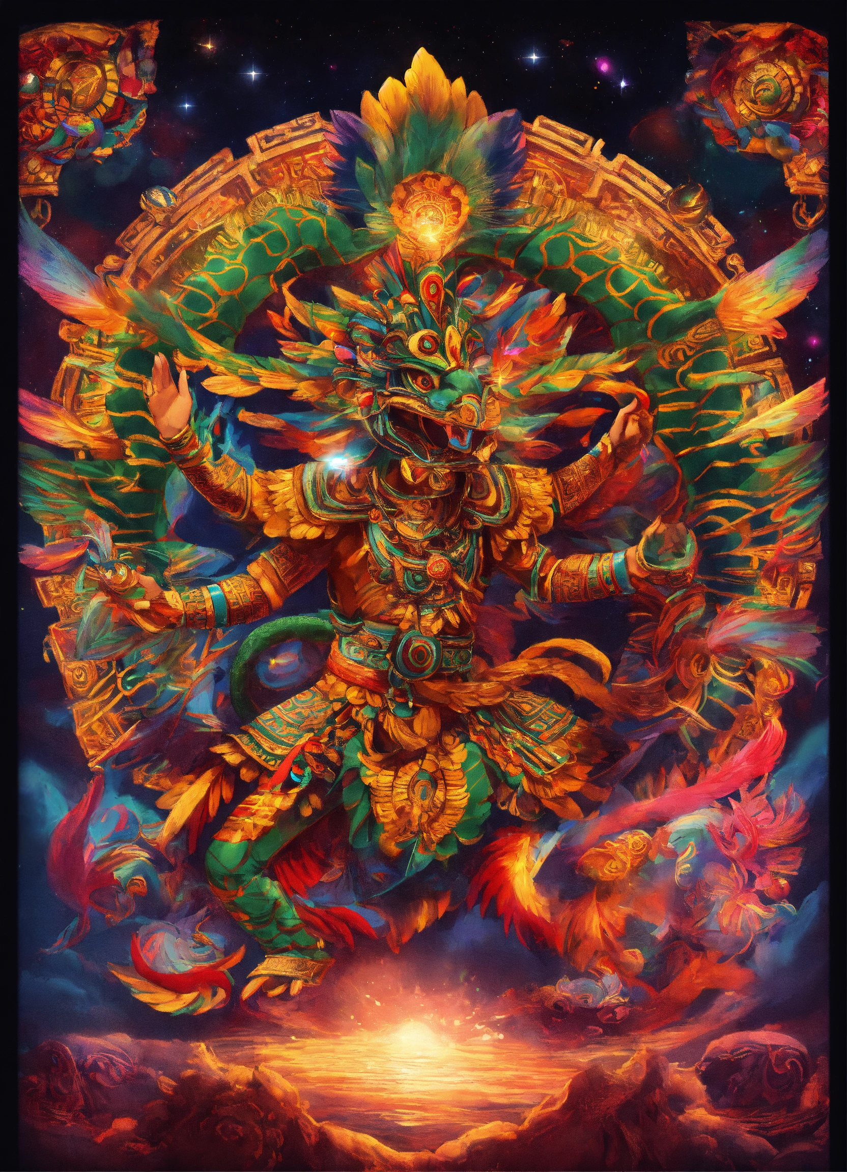 Lexica - Aztec God Quetzalcoatl dancing in moonlit midnight aura with ...