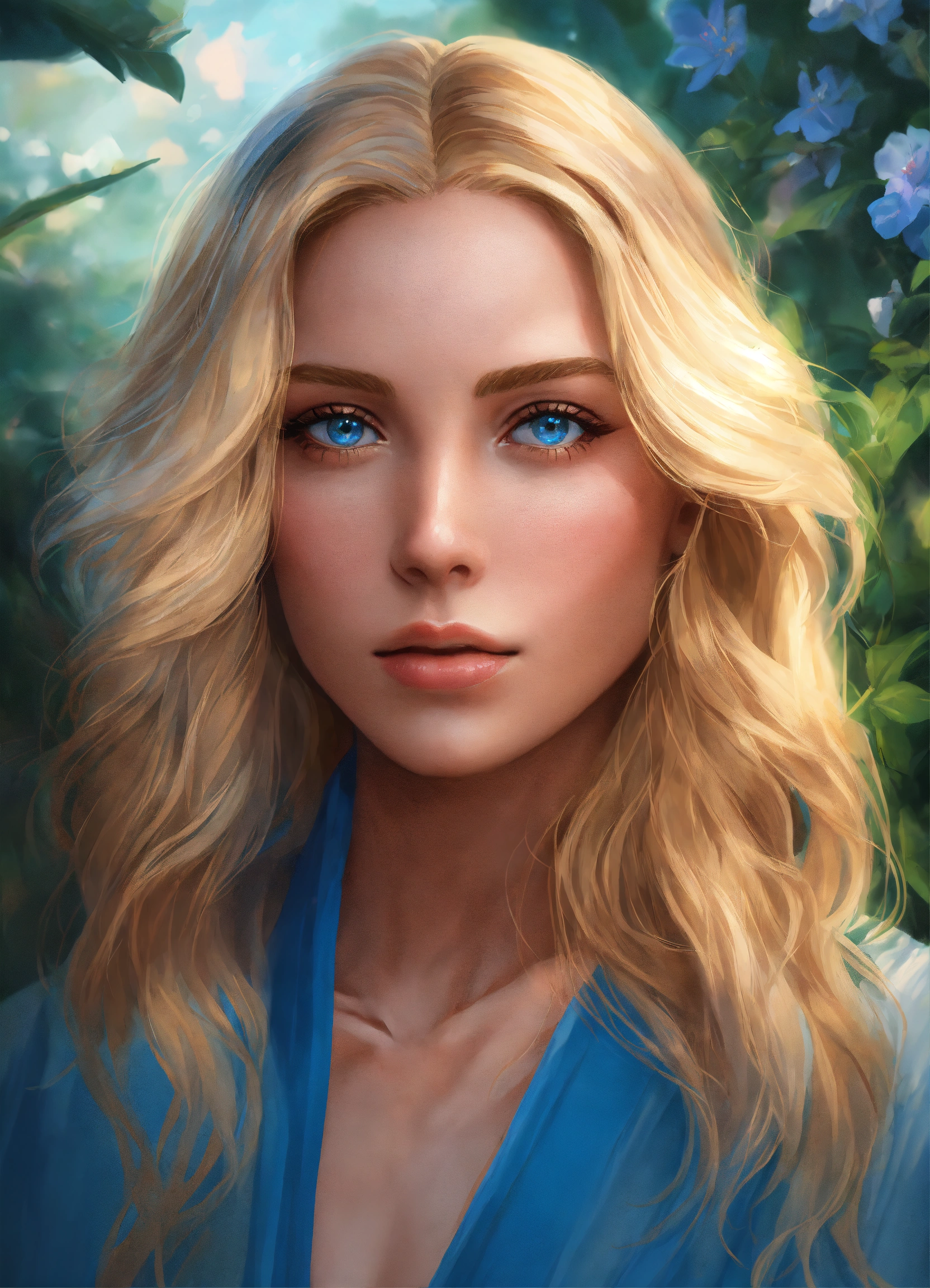 Lexica - Digital portrait of a woman with shiny, flowy blonde hair that ...