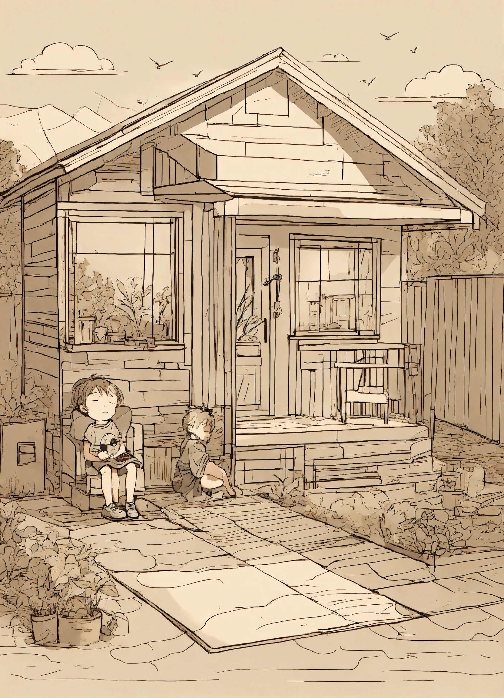 Lexica - Illustration in simple lines children without a home