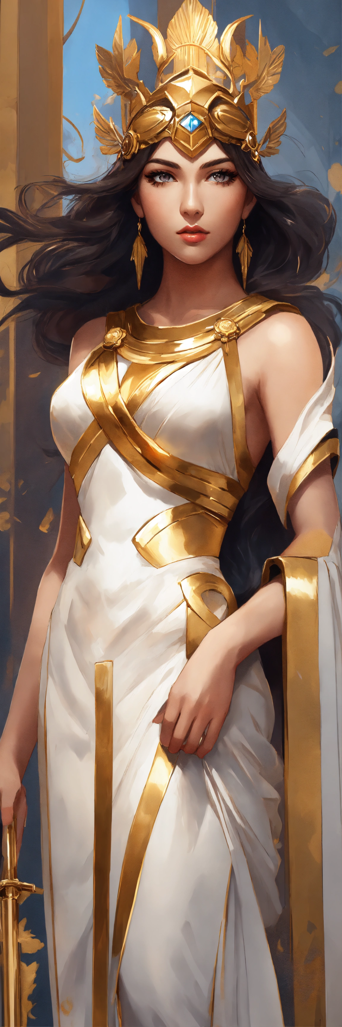 Lexica - Portrait of goddess athena in a white and gold dress, stunning beautiful artwork, toned ...