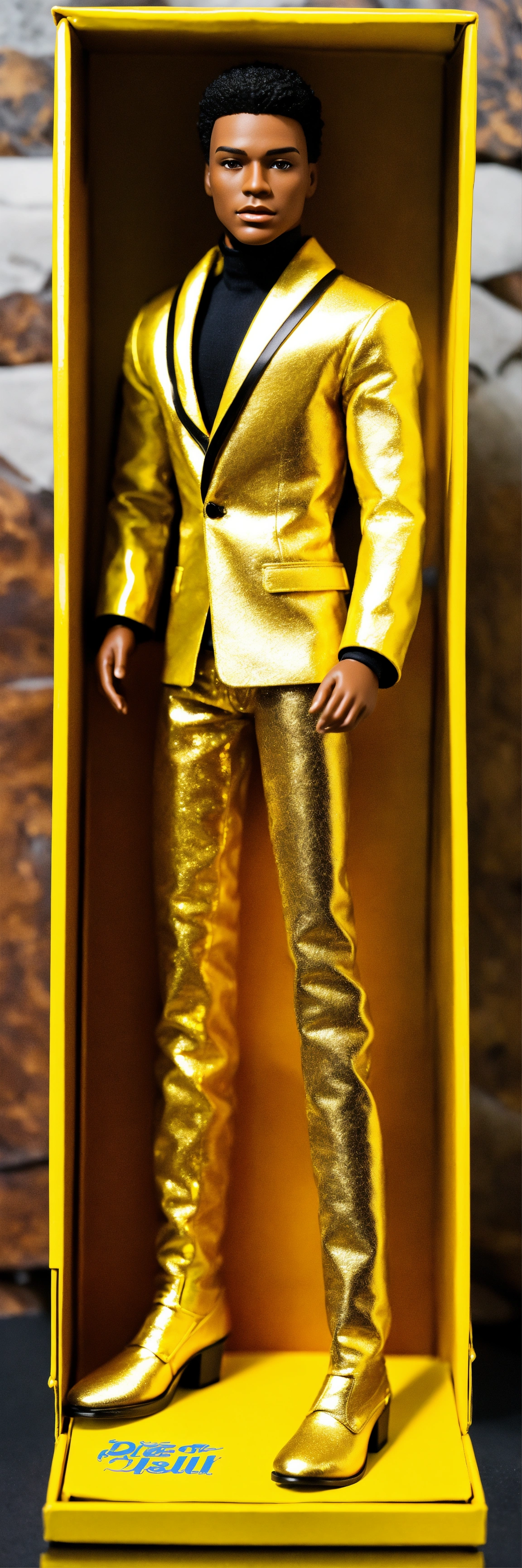 Lexica - Design the packaging for a Ken doll in a stylish, gold-colored ...
