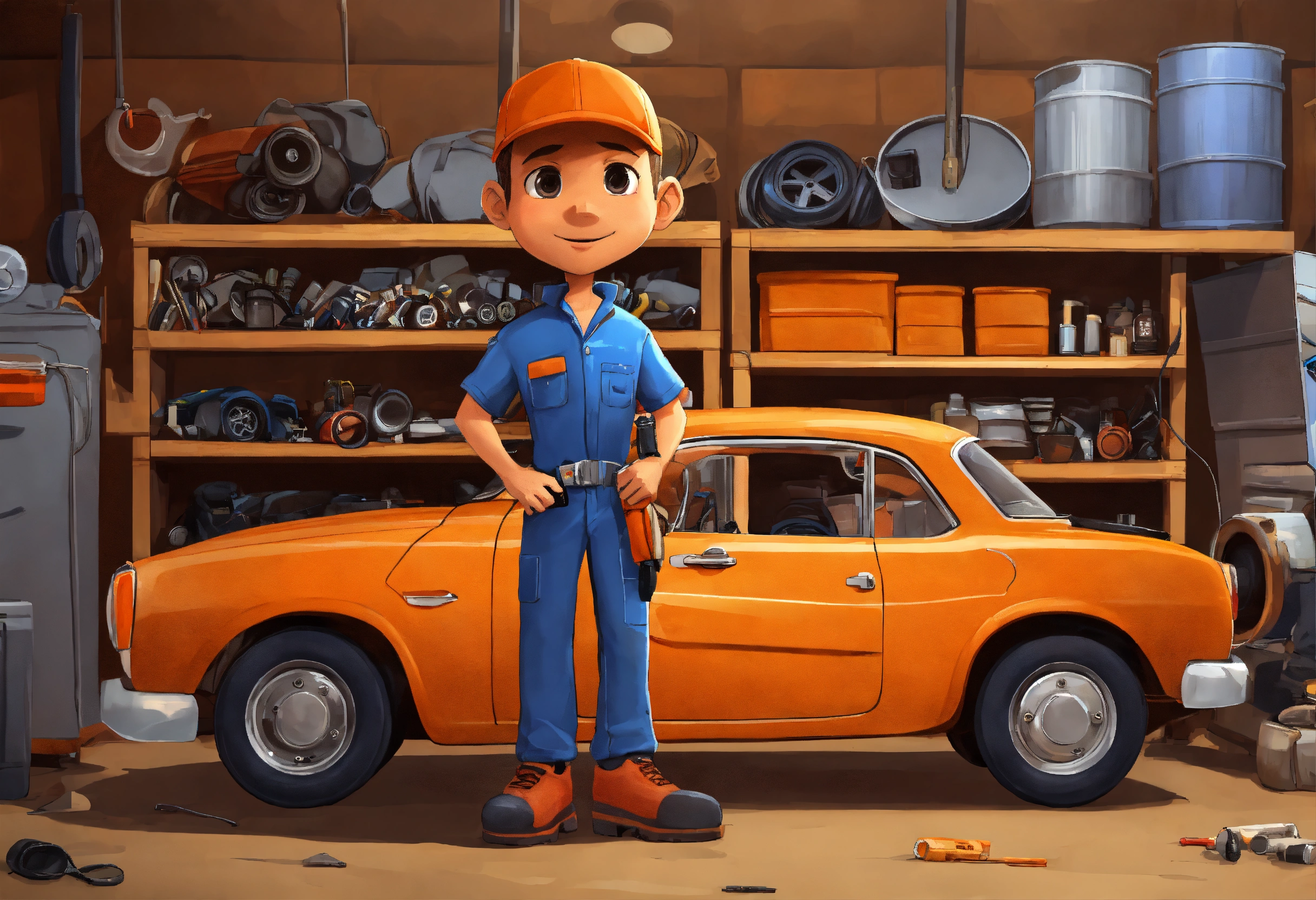 Lexica - Young boy 33 year old , car mechanic dress , cap , car garage ...