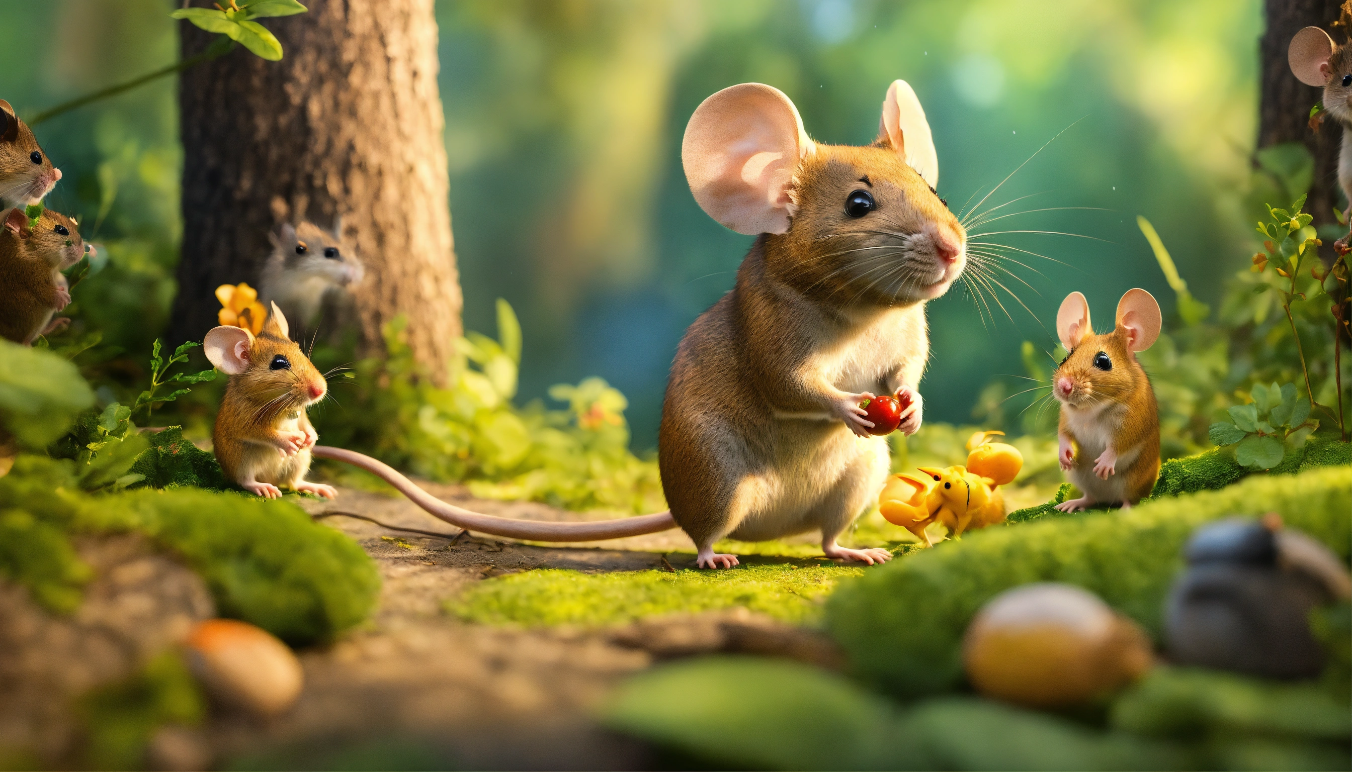 Lexica - "Visualize the mouse playfully teasing other forest animals ...