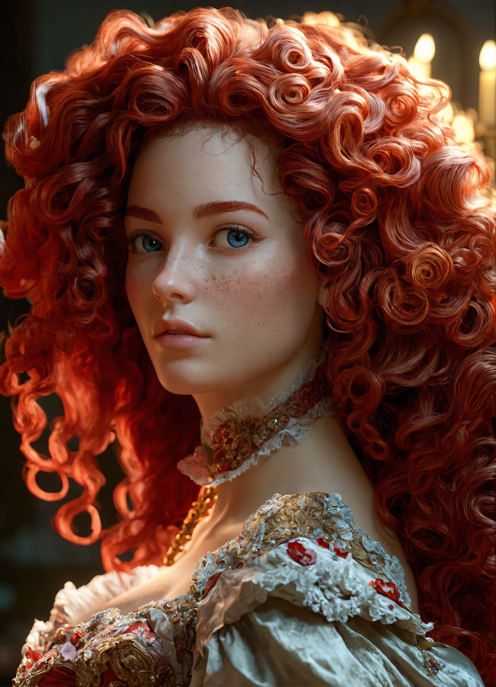 Lexica - Beautiful Baroque Princess, elaborate gown, massive curly red ...