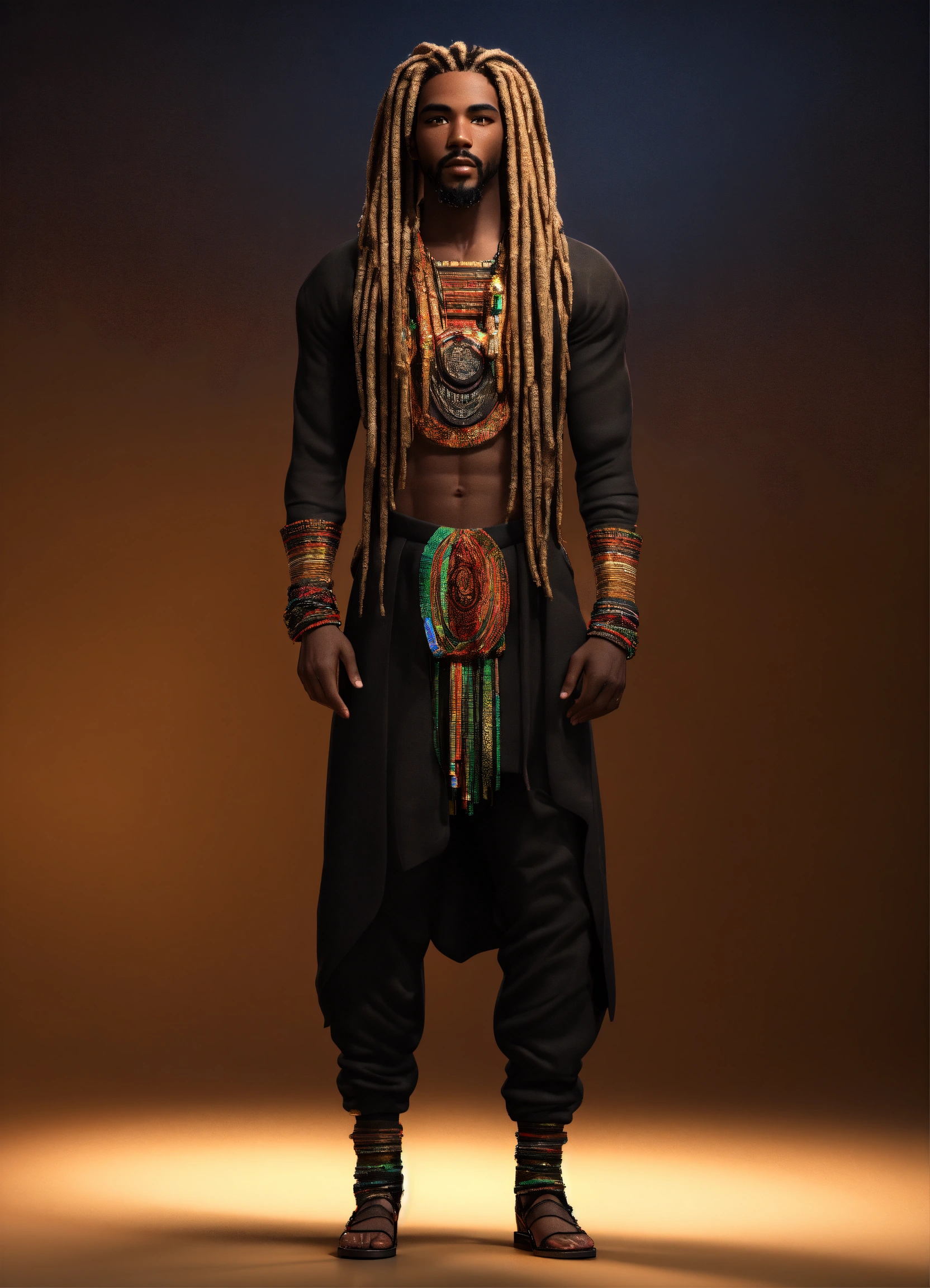 Lexica - 3d render of a Black man with long flowing dreadlocks, 6'5 ...