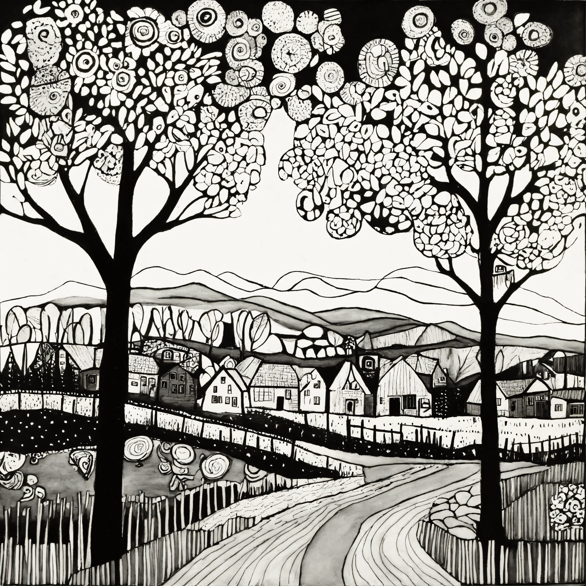 Lexica - Art drawing landscape scene folk art style inspired by karla ...