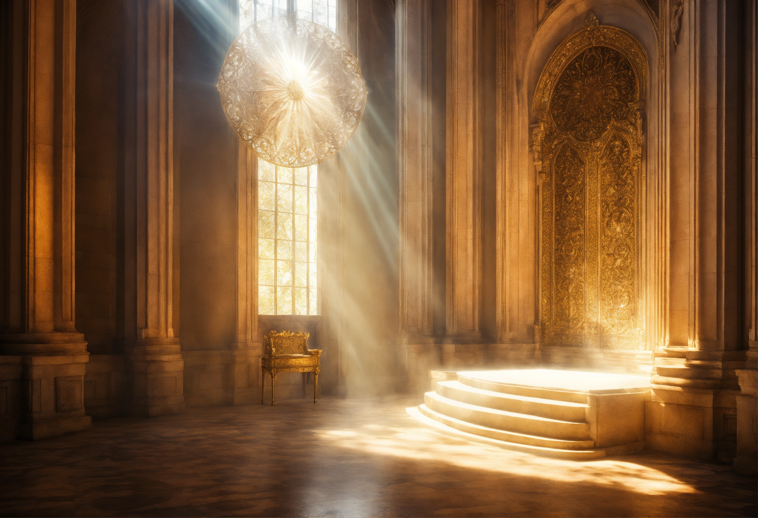 Lexica - White throne coming out rays of light